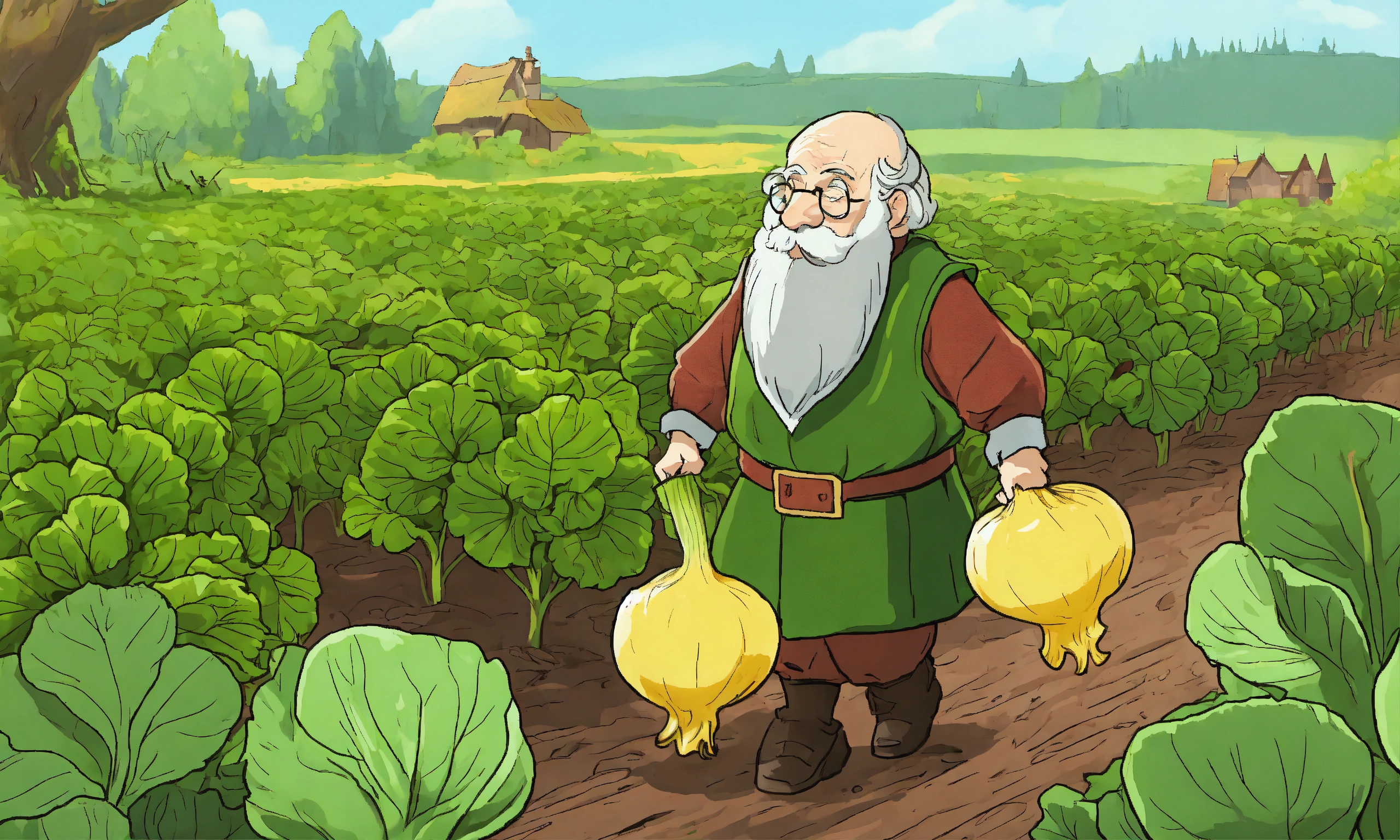 Lexica - Cartoon style giant yellow turnip with huge green leaves is in ...