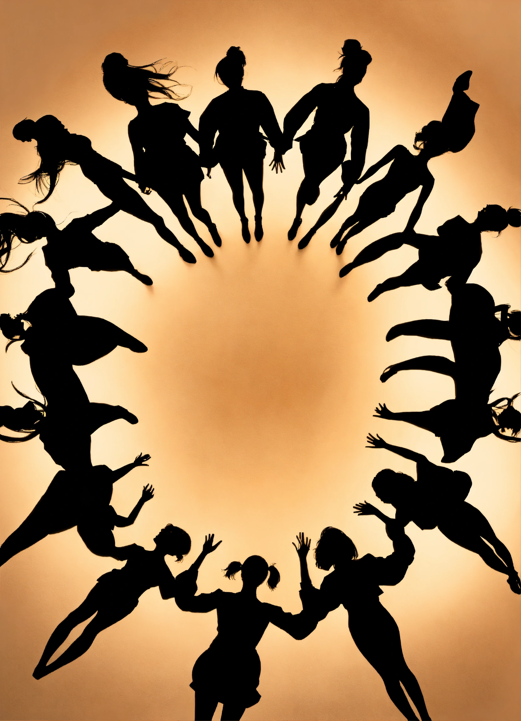 Lexica - A circle of random female silhouettes, holding hands, aerial view