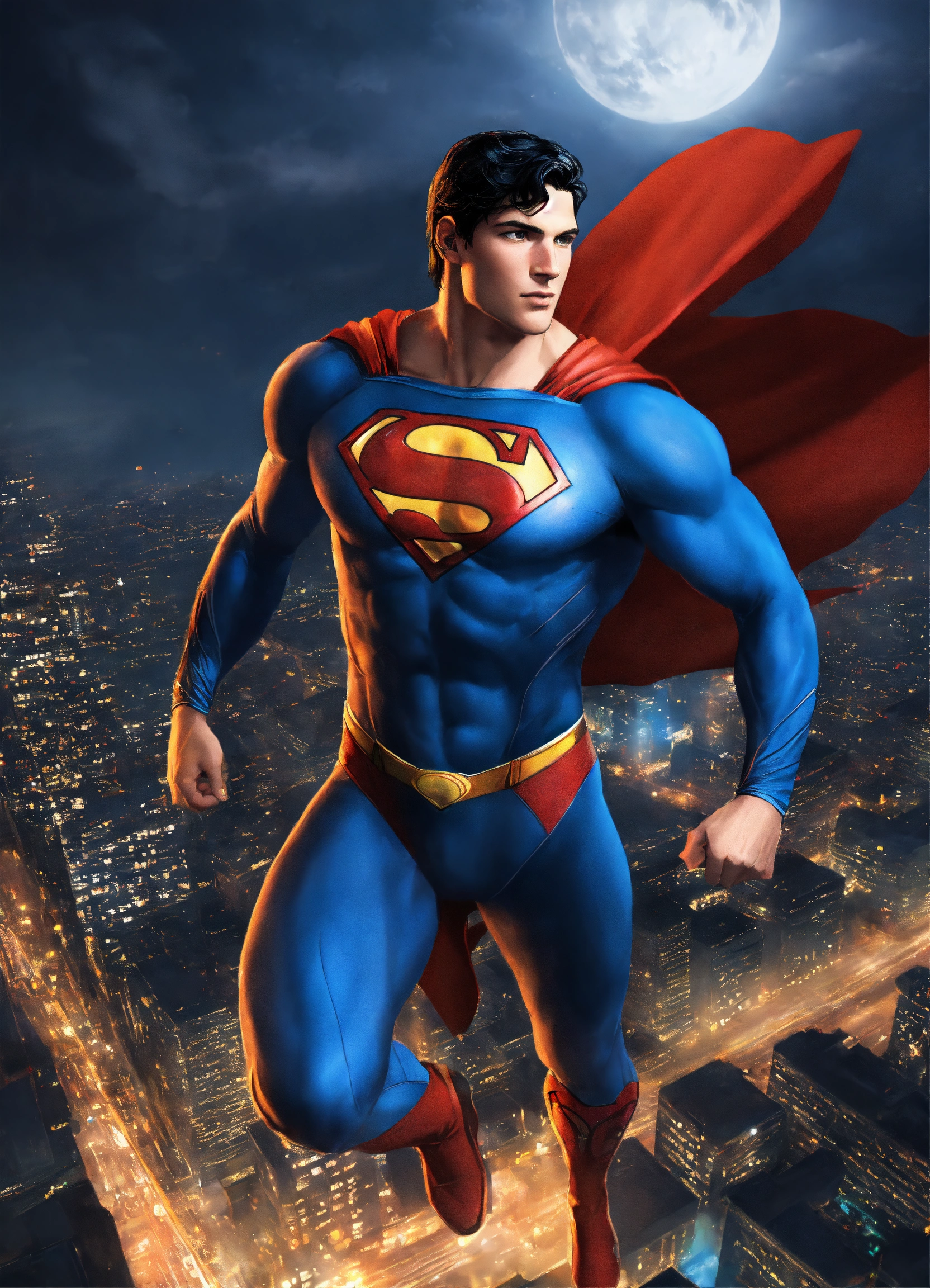 Lexica - A realistic Superman with the ability to fly, against a night ...