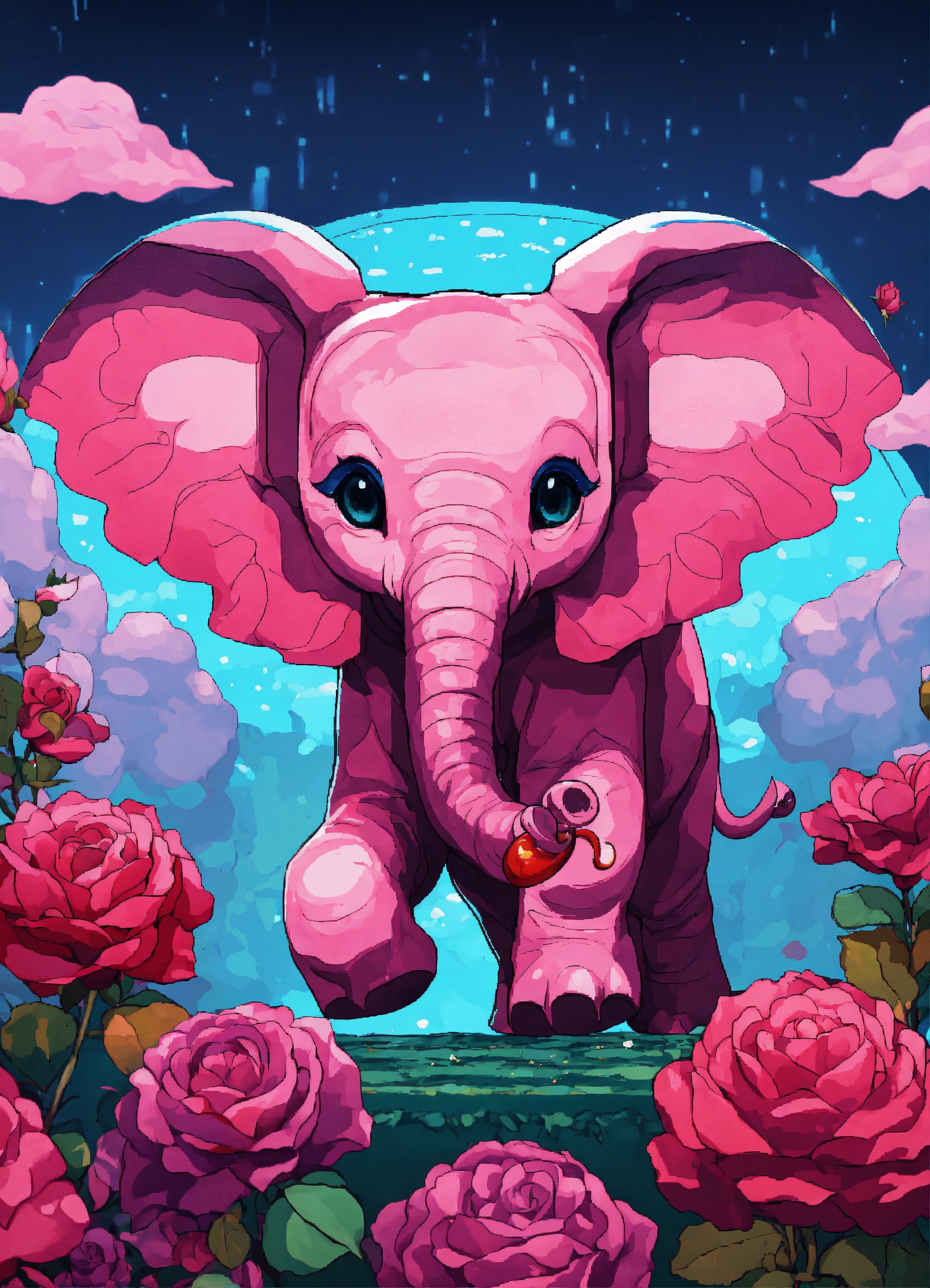 Lexica - Chibi humanoid anime elephant dive into the rose, pixel art ...