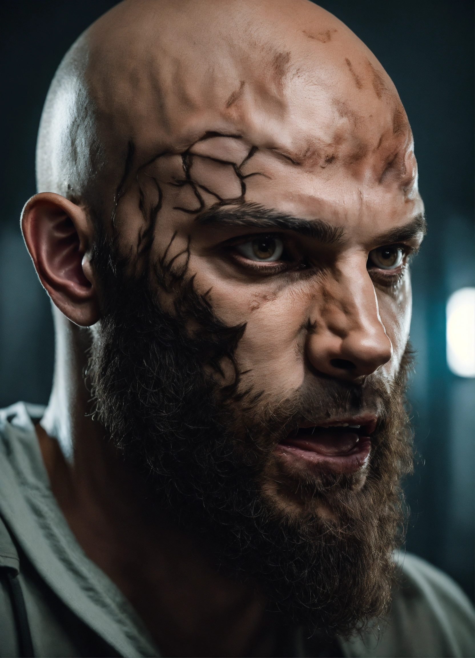 Lexica - A young bald man with beard Design a terrifying transformation ...