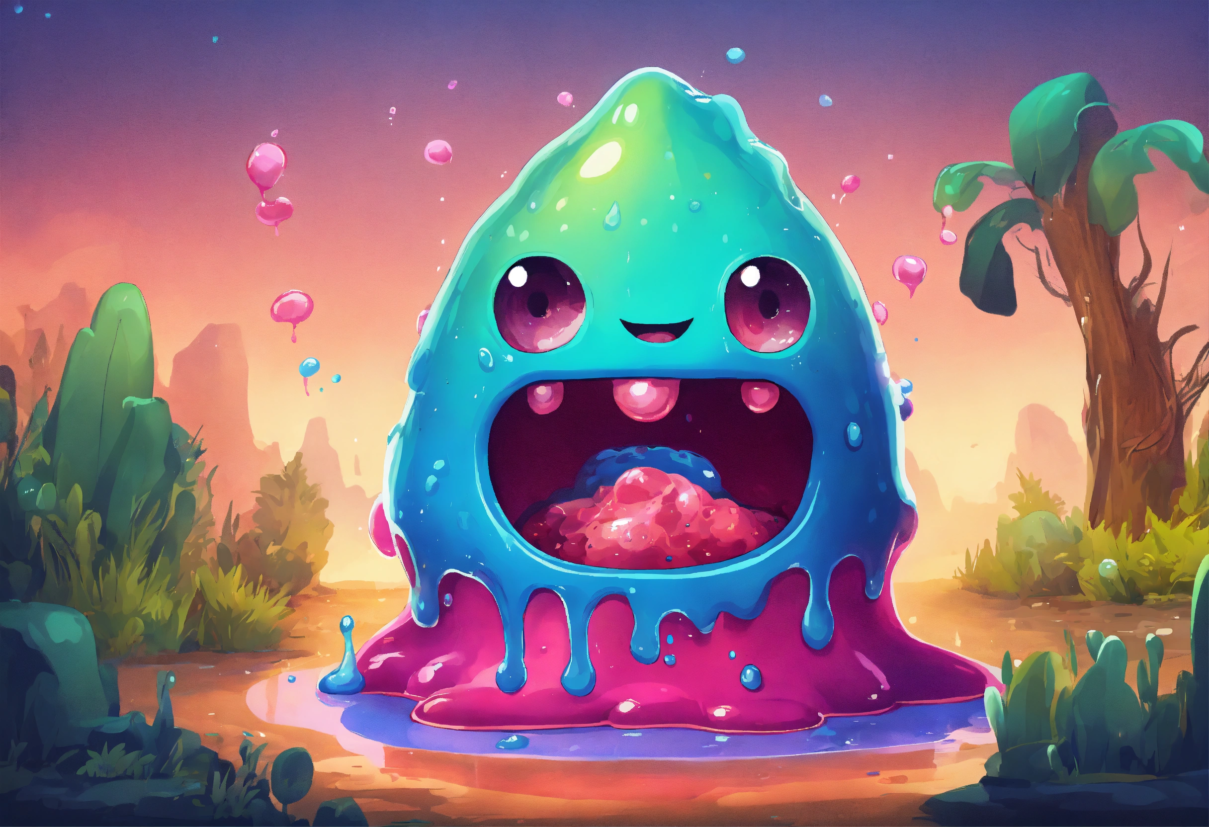Lexica - Cute little slime monster vector cartoon illustration