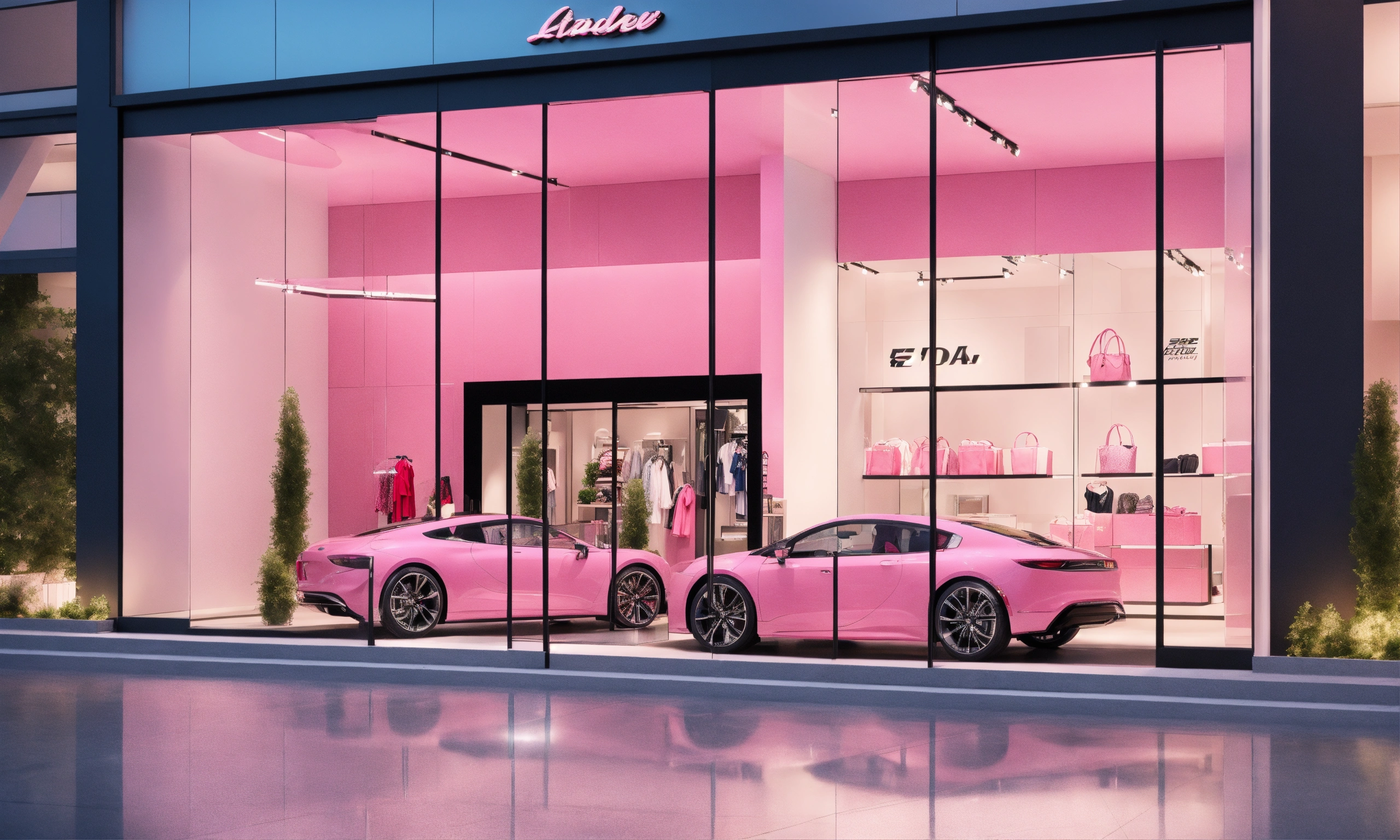 Lexica - Indoor, inside mall, small store, car rental store, pink car ...