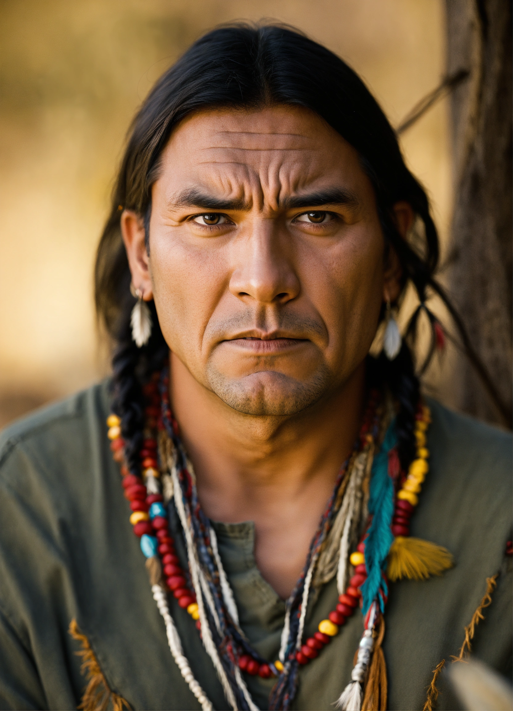 Lexica - Scared native american man, FRONT VIEW, casual clothes, arms ...
