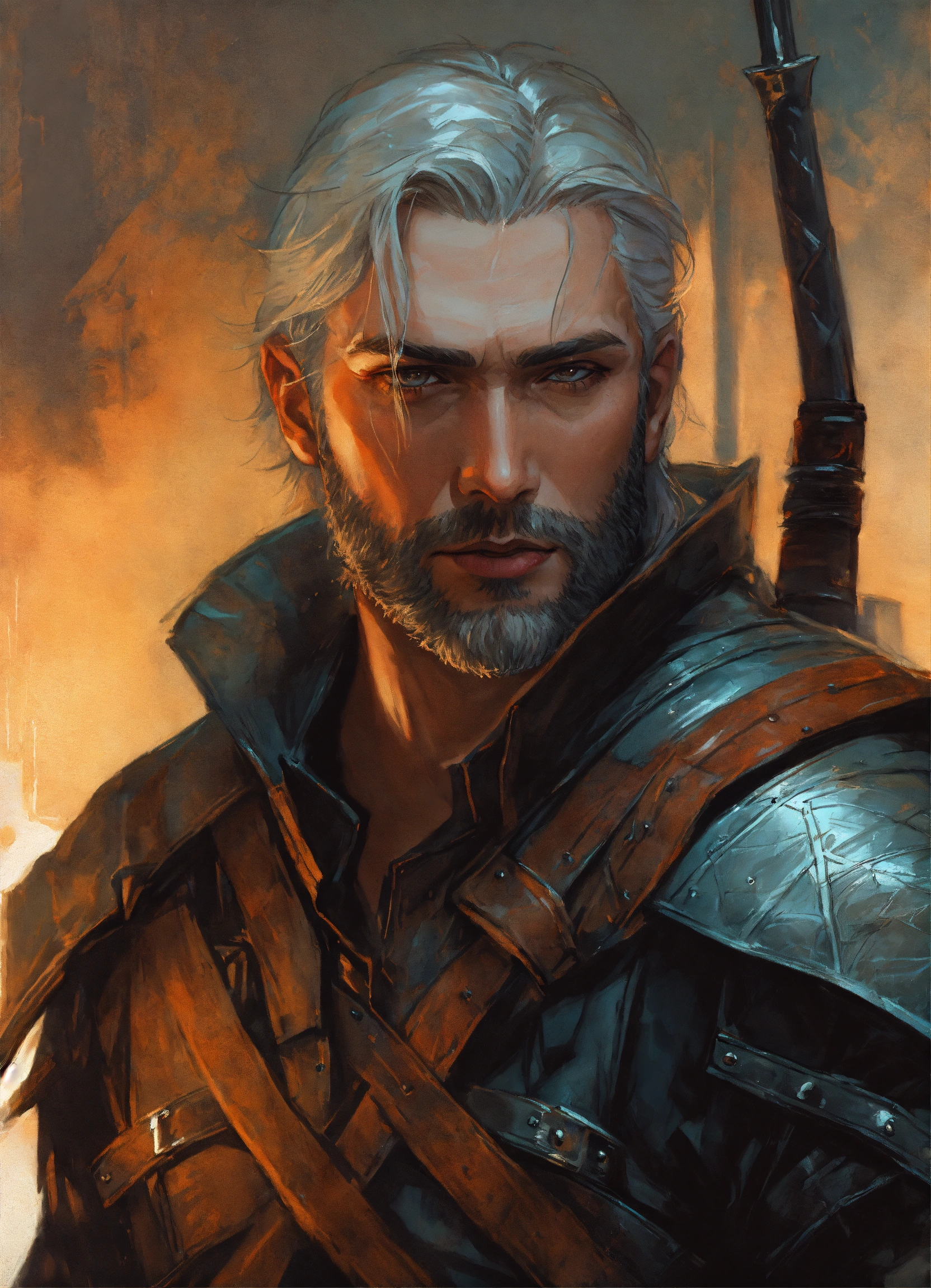 Lexica - Male witcher wearing leather armor with short hair and beard ...