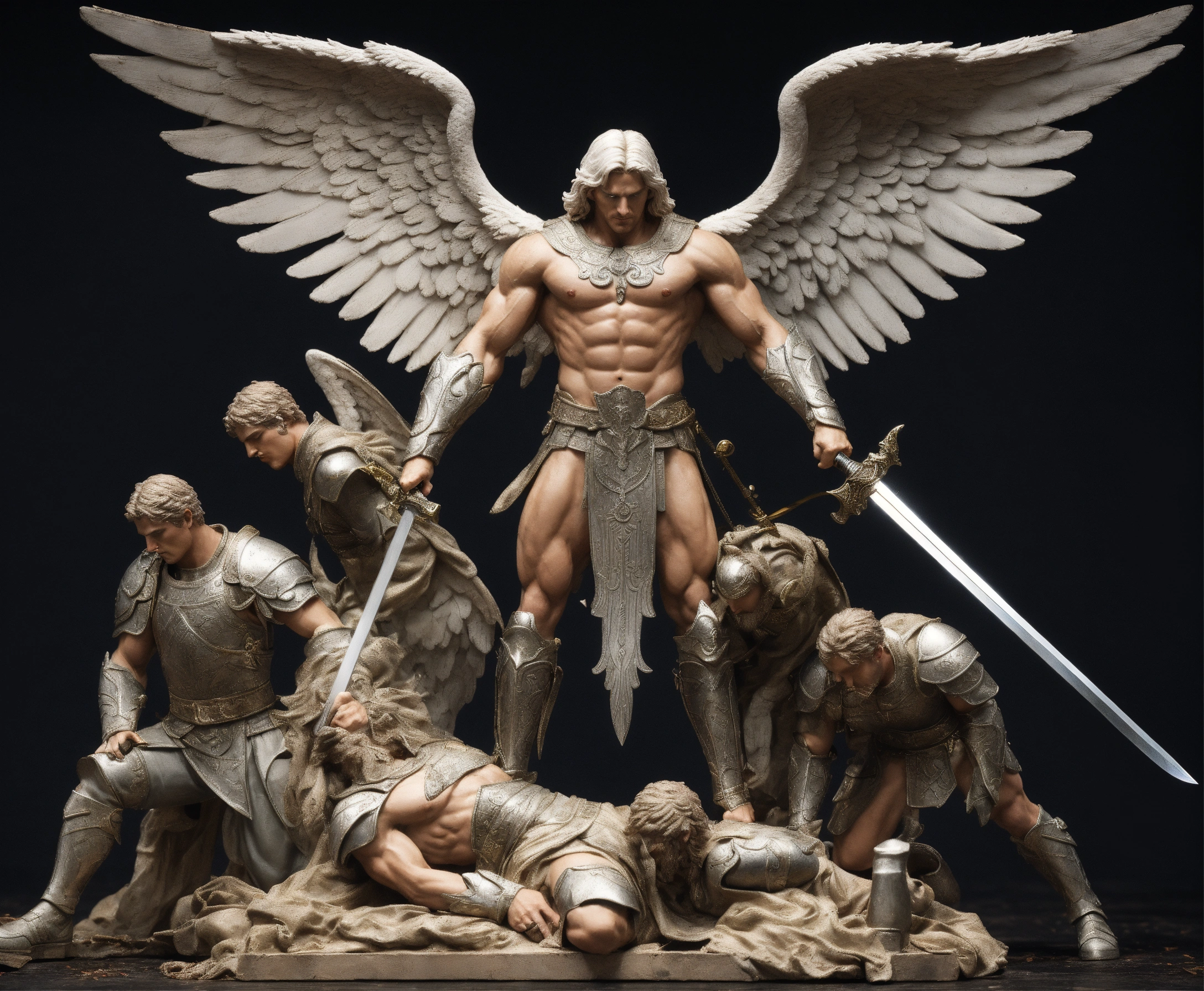 Lexica - A strong white man angel with long and short swords standing ...