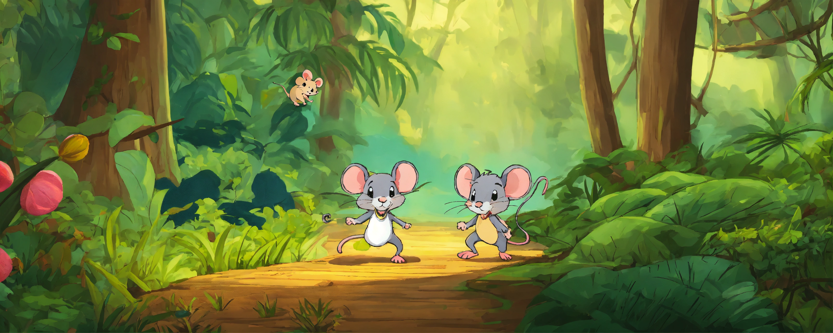 Lexica - Cartoon group of mouse walking in jungle