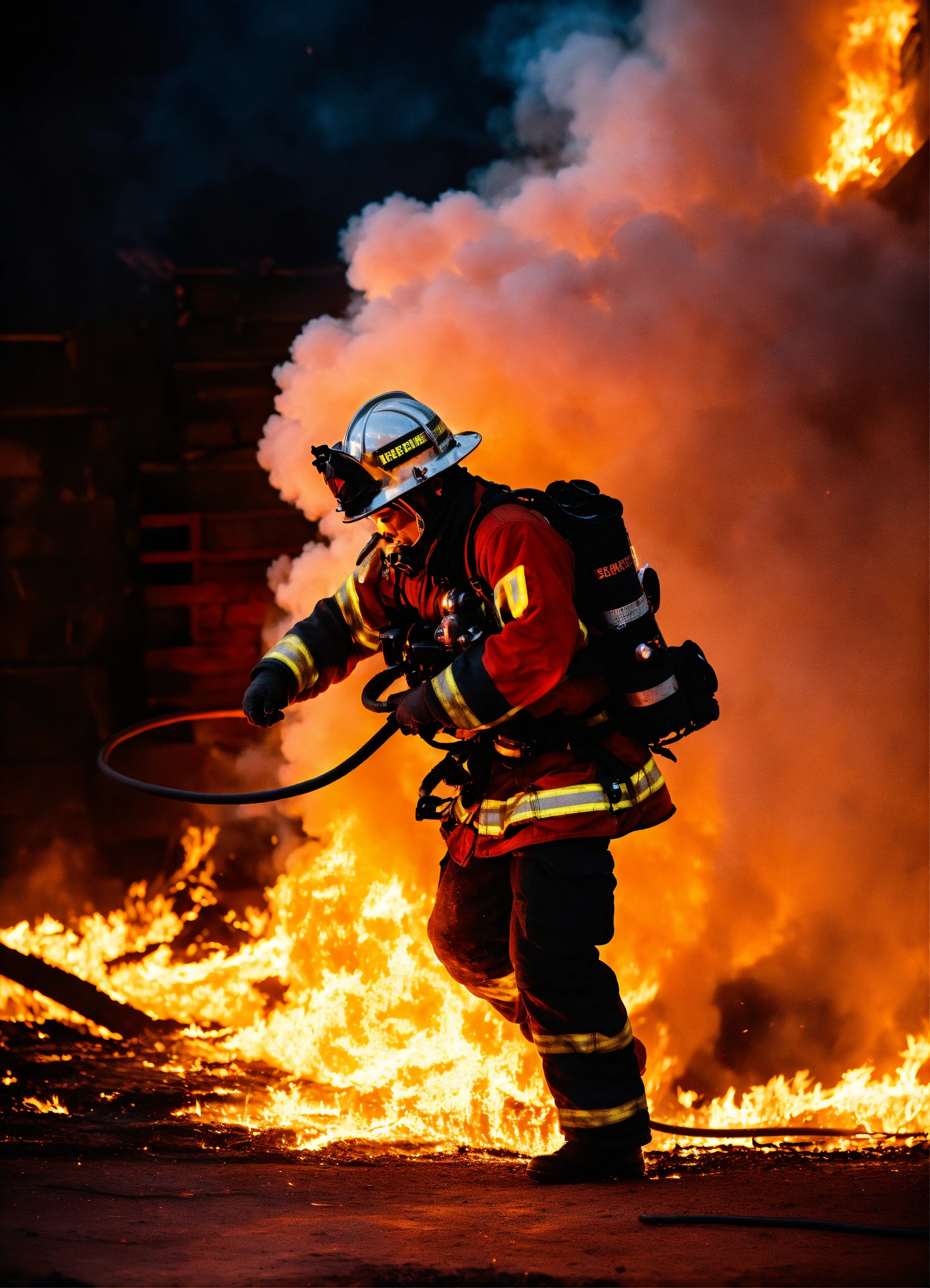 Lexica - "Brave Rescue Firefighter Saving a Victim Amidst Flames ...