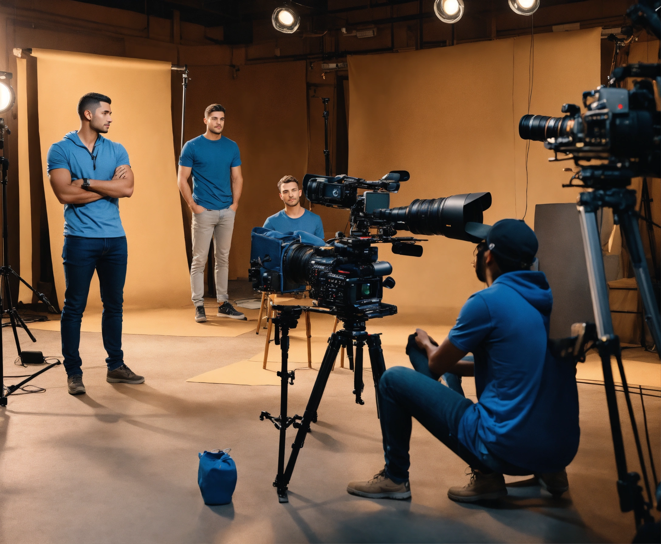 Lexica - The film set. Film studio. One cameraman is sitting behind the ...