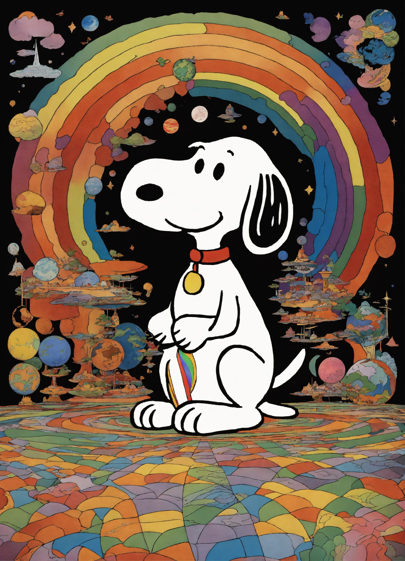 Lexica - Snoopy meditating, earth merging into cosmos , rainbow ...