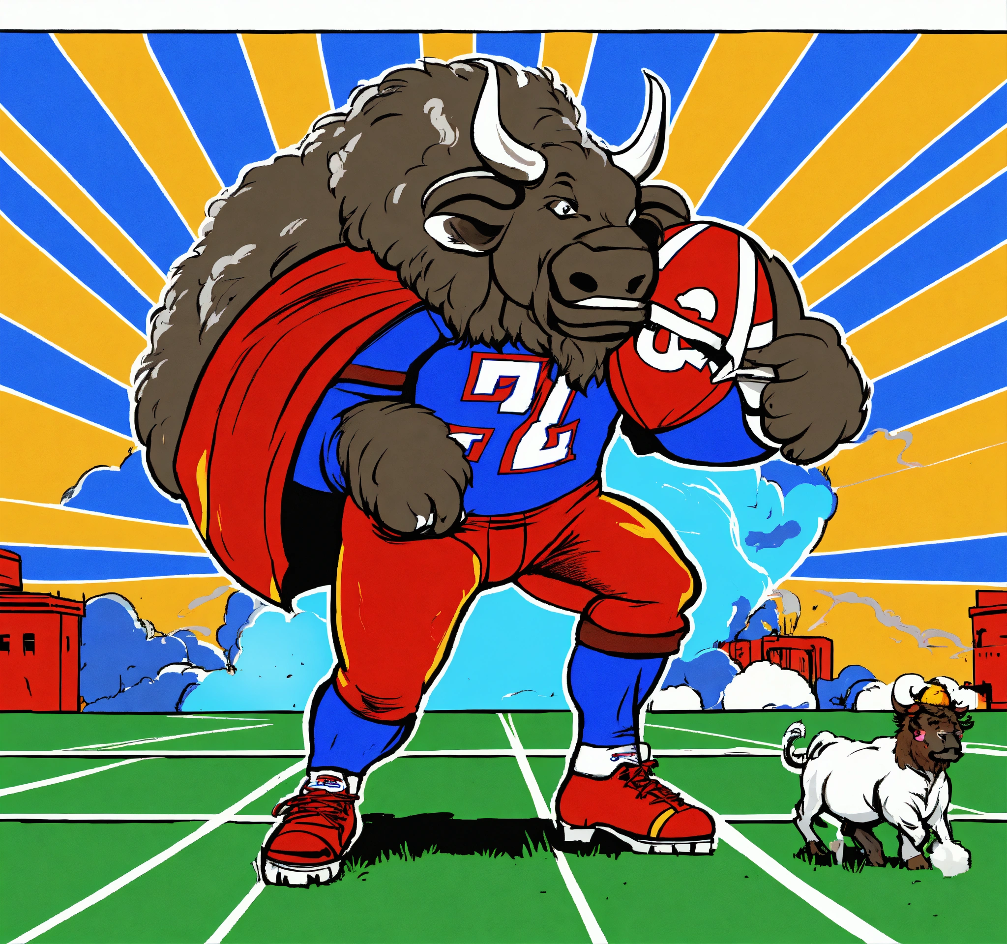 Lexica - Cartoonish Big buffalo wearing buffalo bills uniform holding a ...