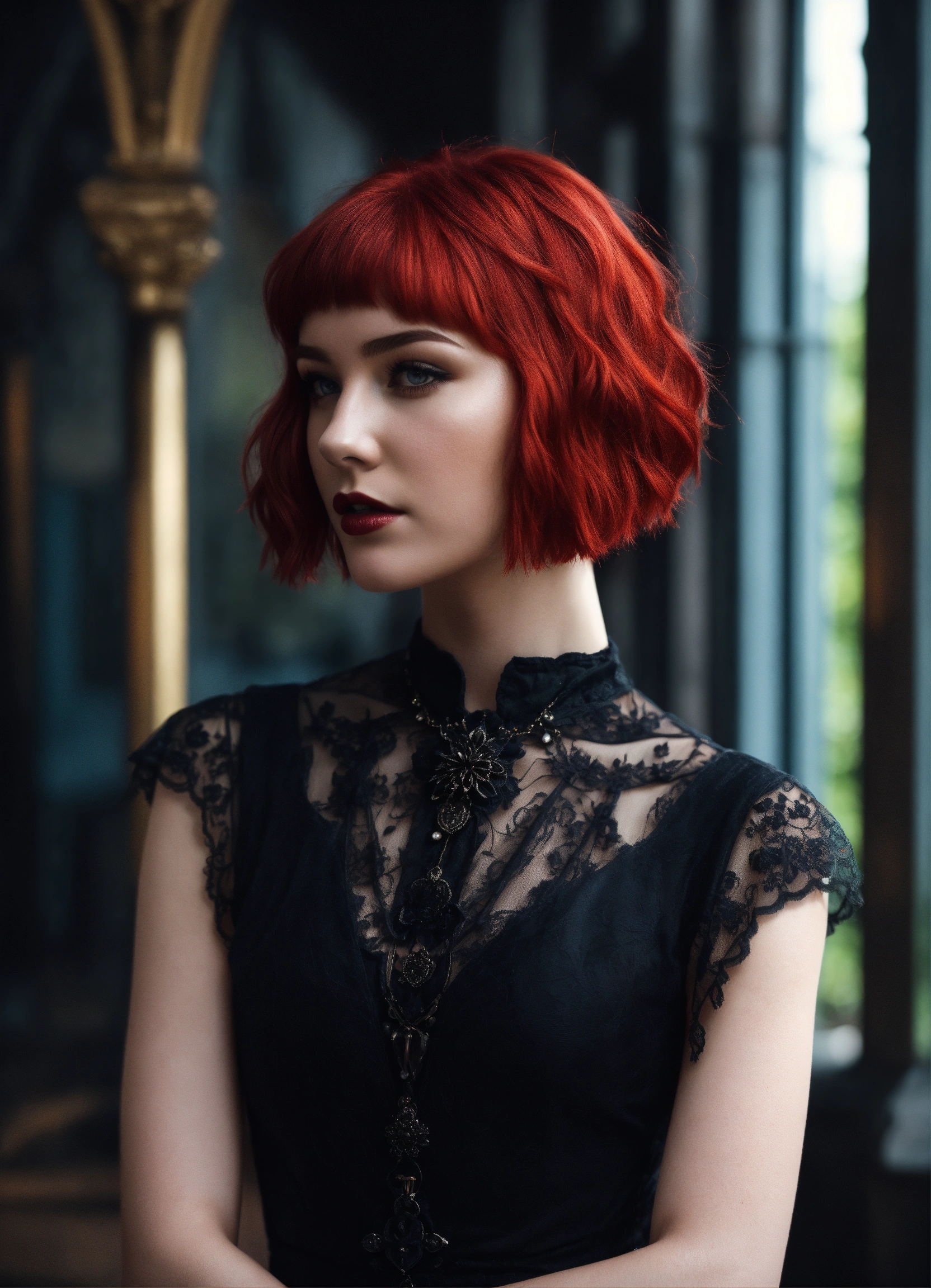 Lexica - A stunning irish girl with red short modern hair and gothic ...