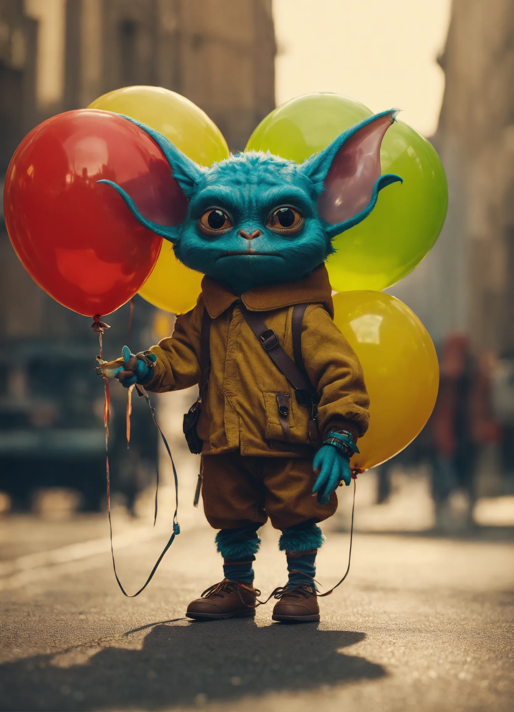 Lexica - Medium close-up, Leica portrait of a gremlin holding balloons ...