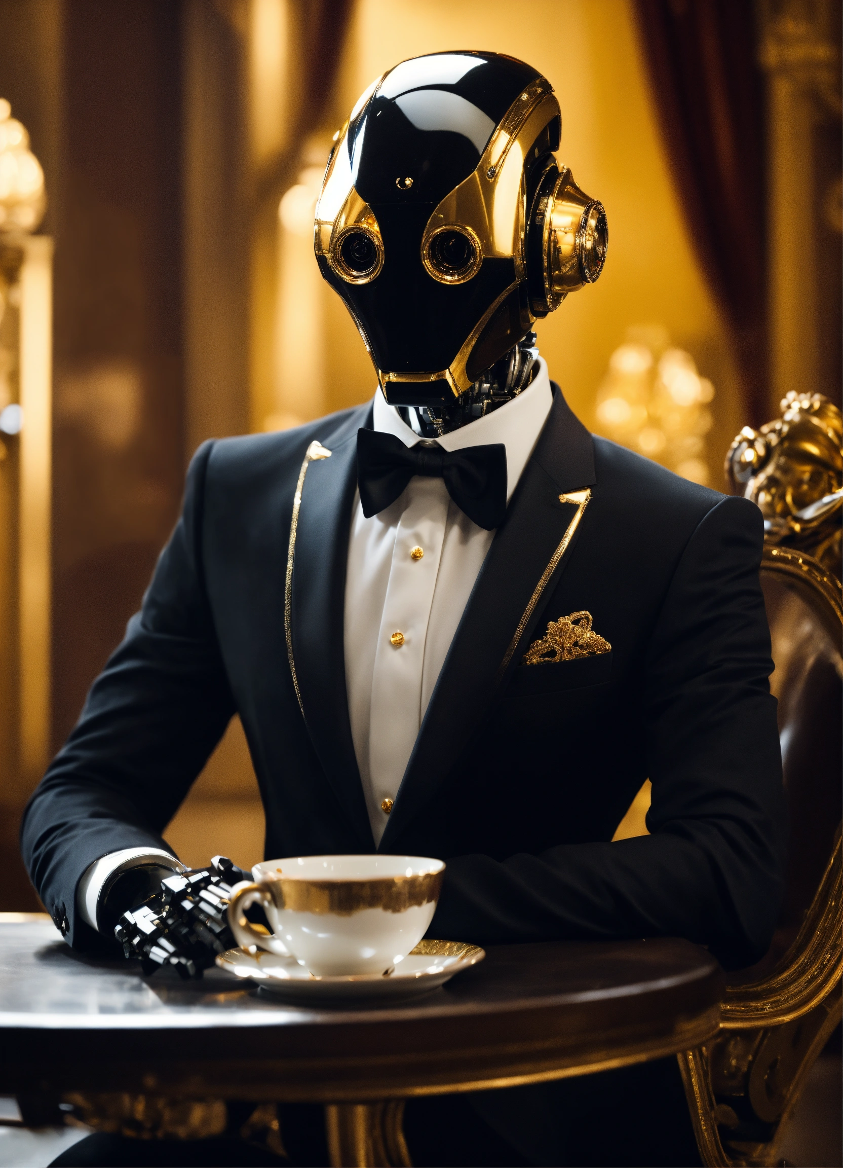 Lexica - Sophisticated looking robot in a fancy black suit with subtle ...