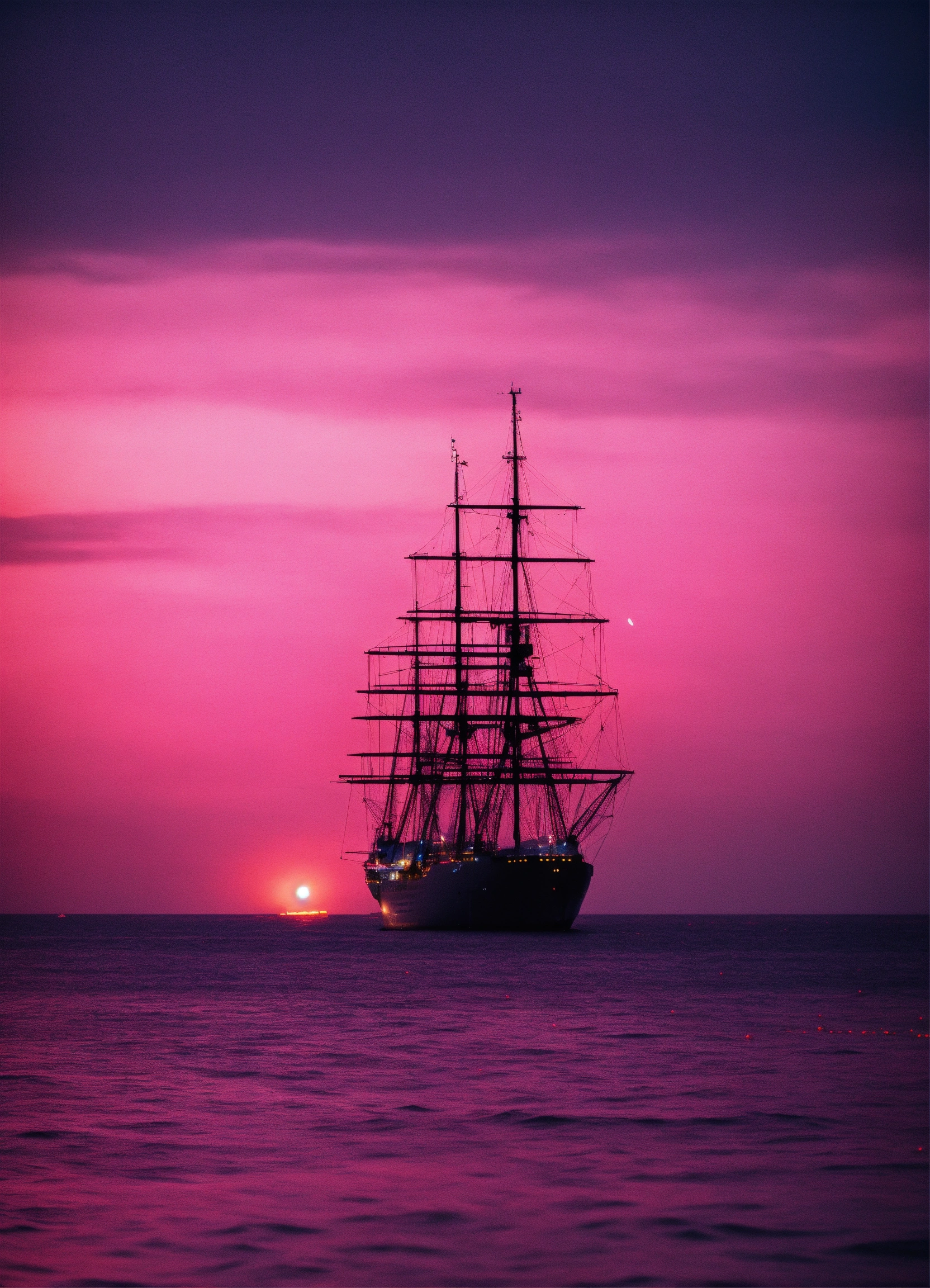 Lexica - Pink ship in the ocean at night