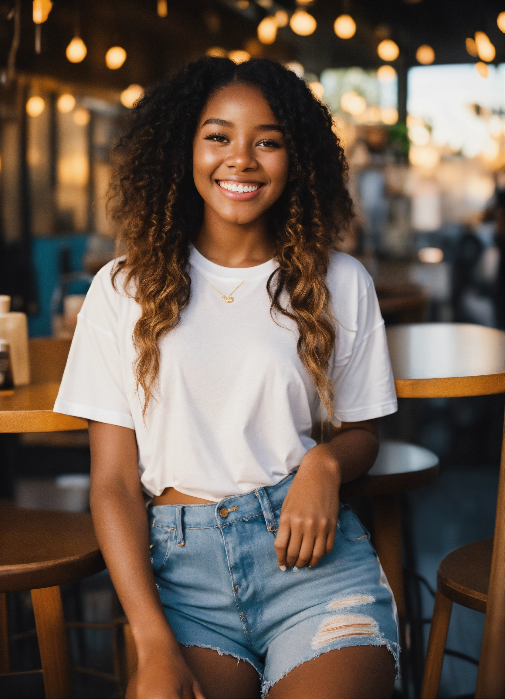 Lexica - Knees up photo of one happy 20 yr old black female model who ...