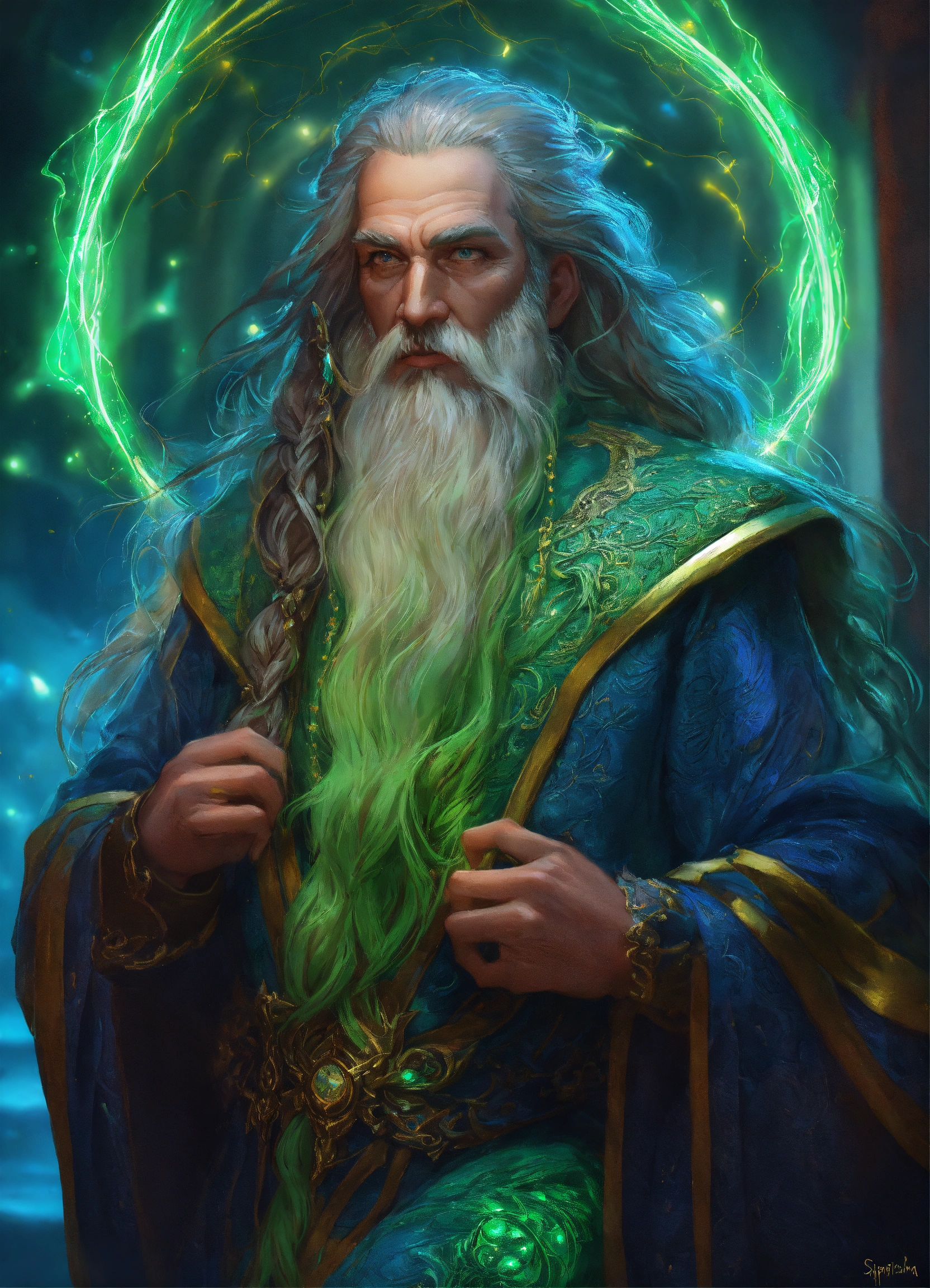 Lexica - Evil wizard, 60 years old, long green beard, thin body, long ...