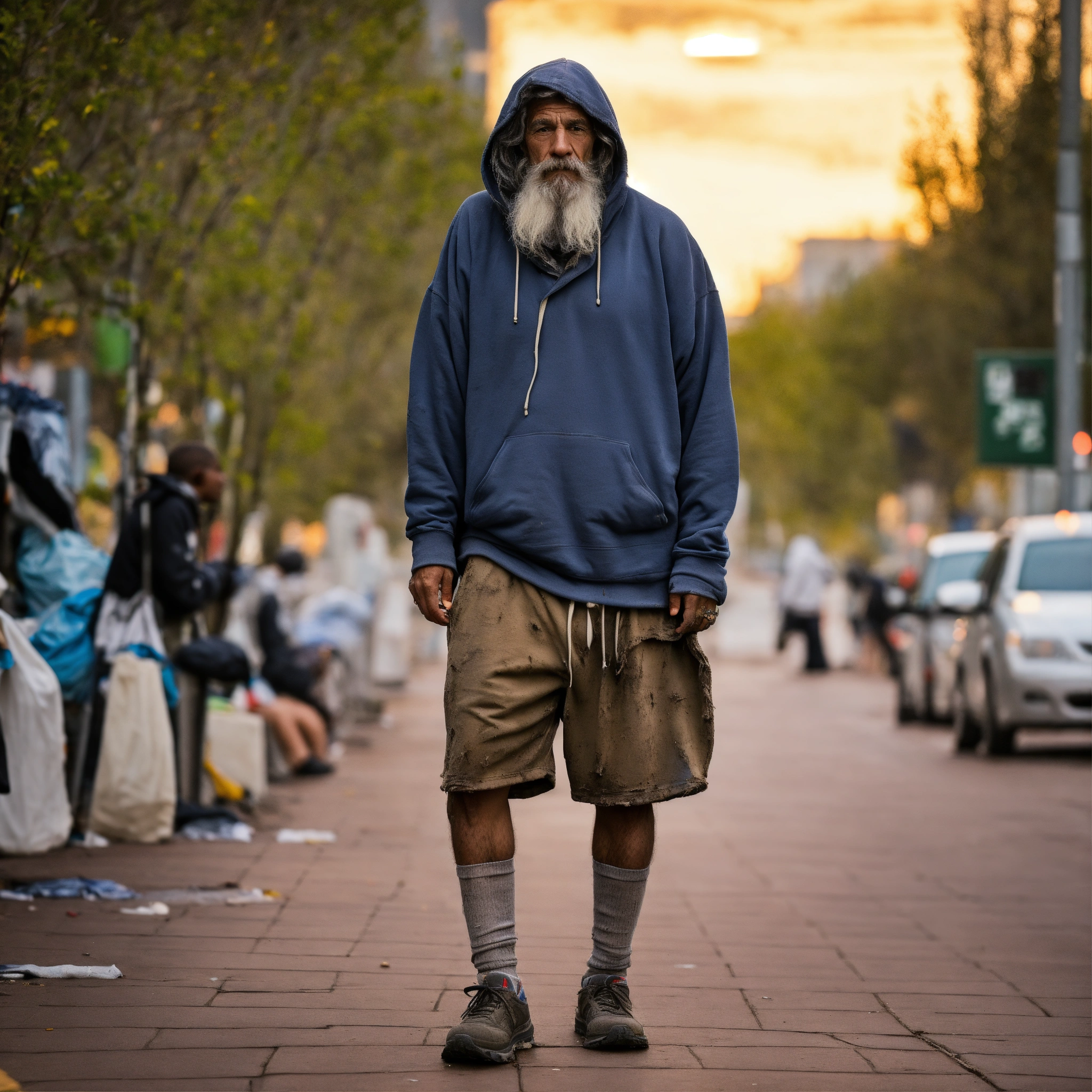 Lexica - A HUGE HOMELESS MAN WEARING DIRTY SHORTS AND A HOODIE