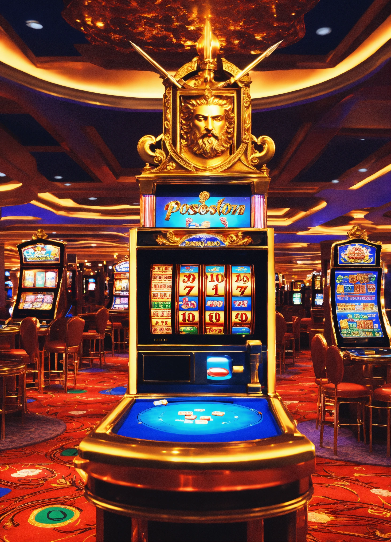 Lexica - 3D Poseidon with spear with casino slot machine in the ...