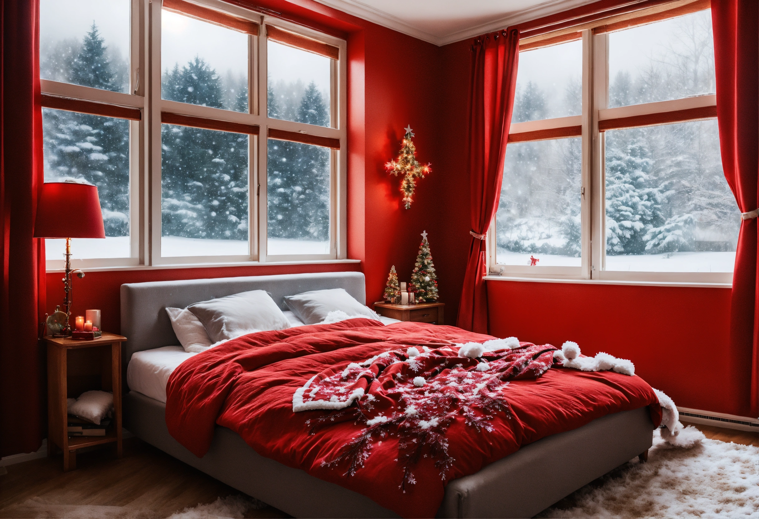 Lexica - Beautiful Christmas red bedroom facing facing forward. Bed ...