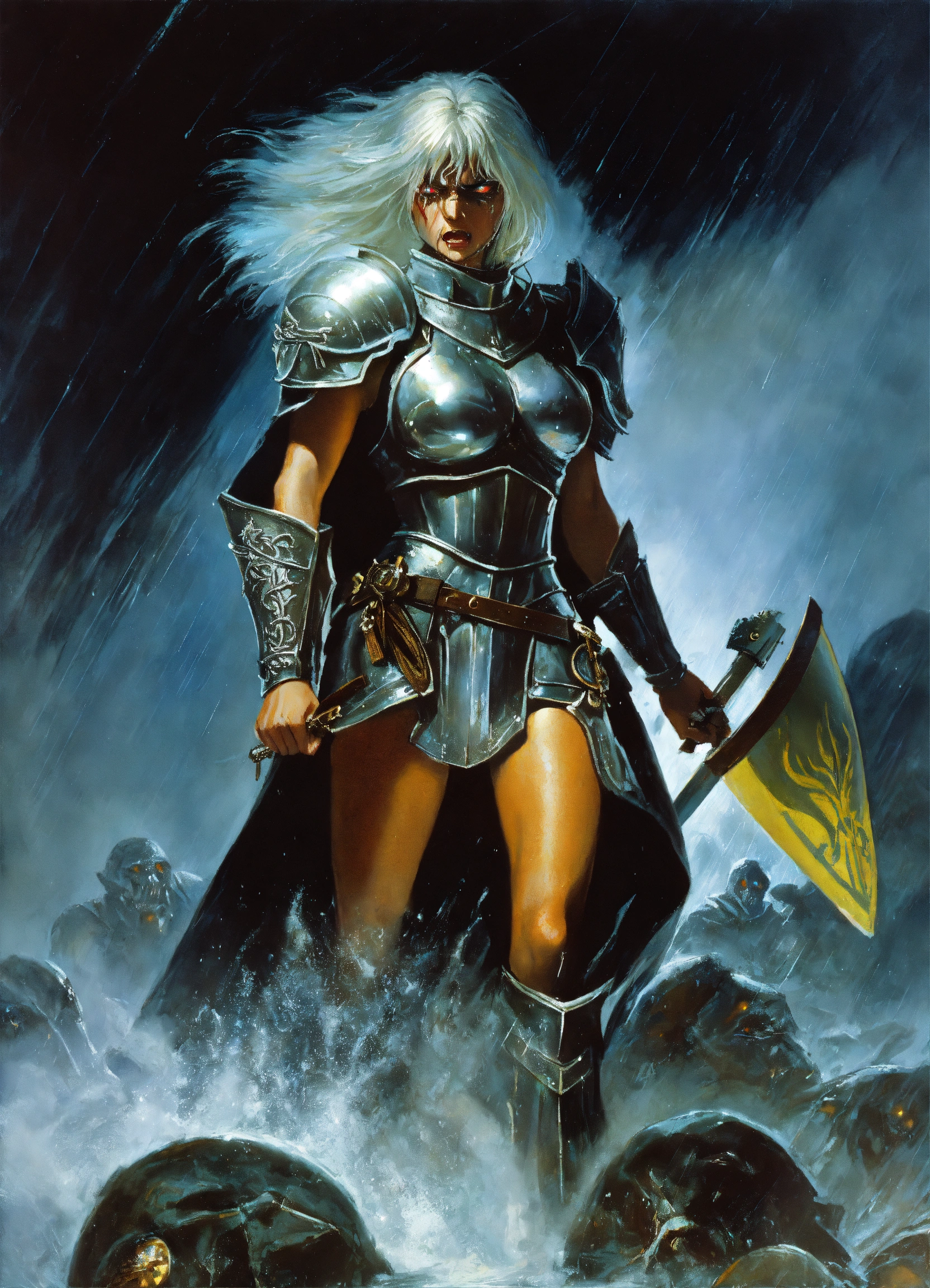 Lexica - Boris Vallejo, a silver hair human female undead knight with ...