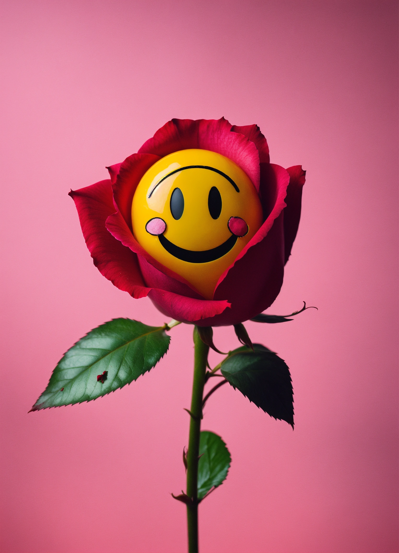 Lexica - A single anthropomorphic rose with a smiley face, two x for ...