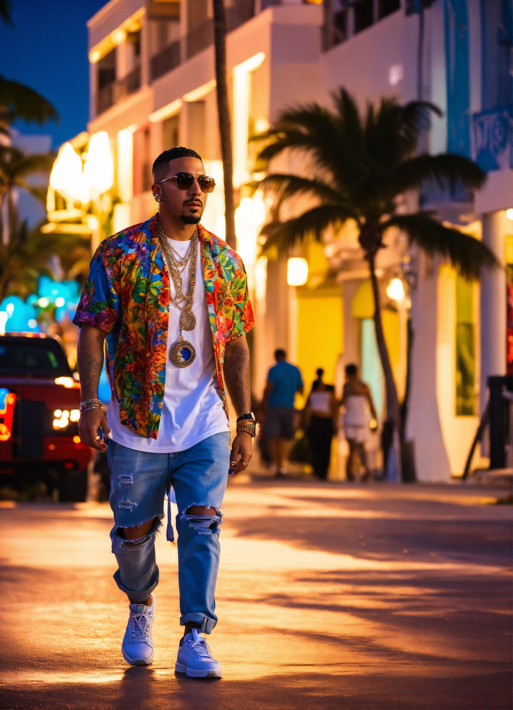Lexica - Latinos man rapper walking in ocean drive