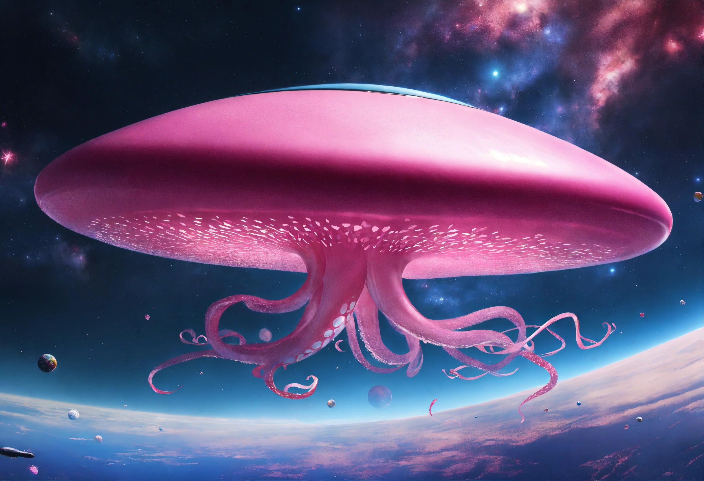 Lexica - Gigantic pink squid flying throug space