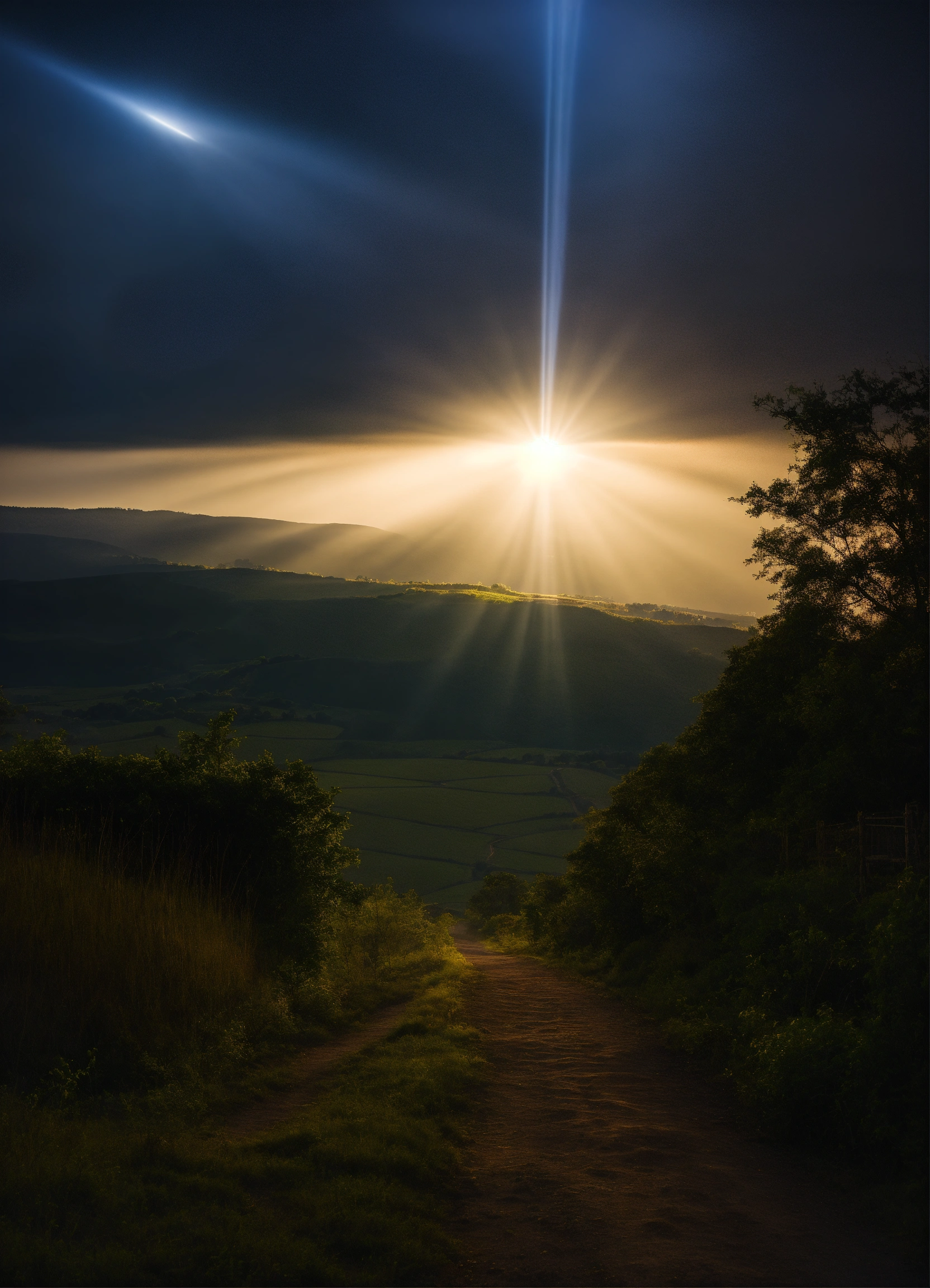 Lexica - A ray of light ascending to heaven, night time