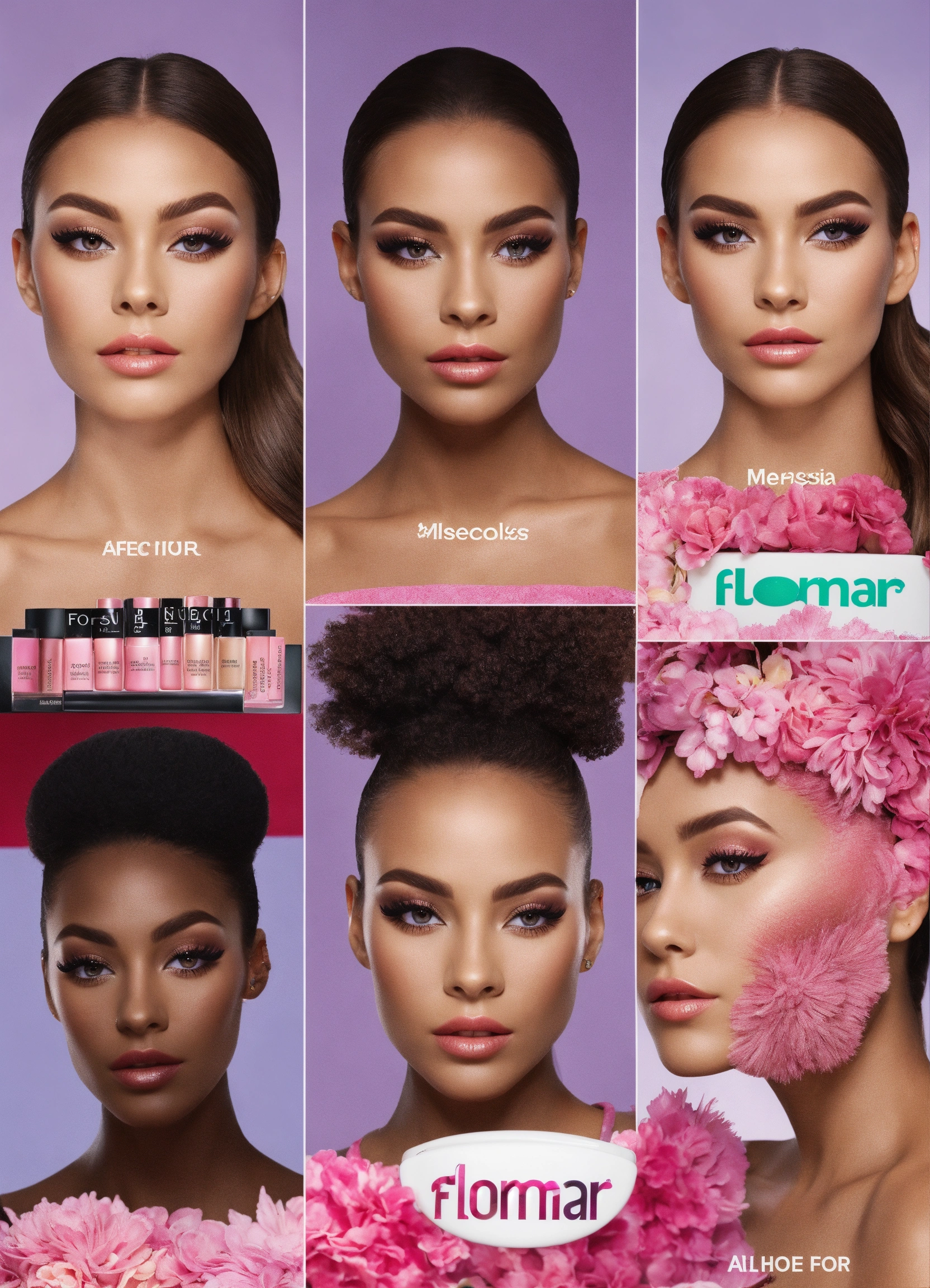 Lexica - Woman with advertising FLORMAR brand makeup mascara all colors