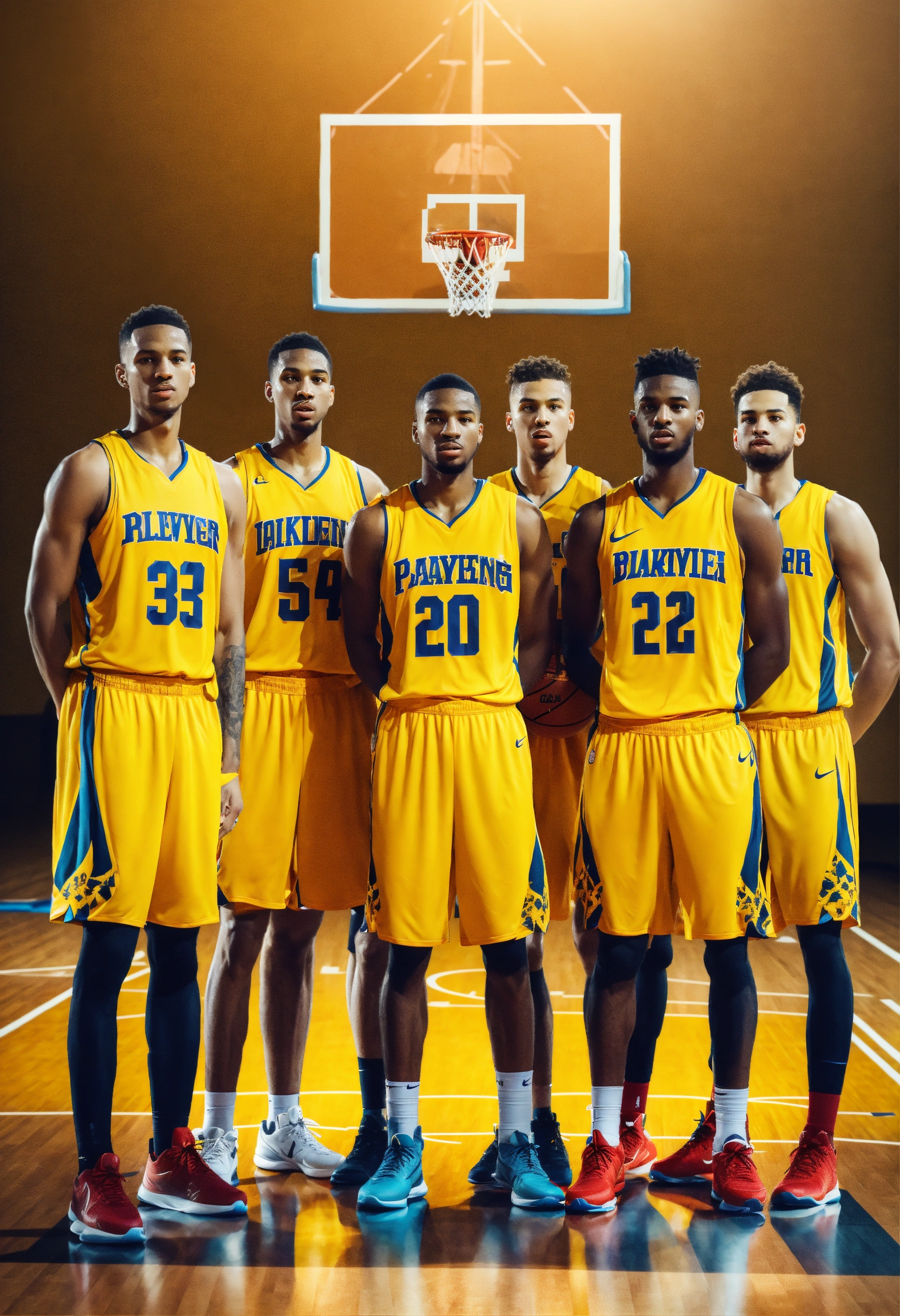 Lexica - Five players basketball team in yellow jersey 4k facing camera