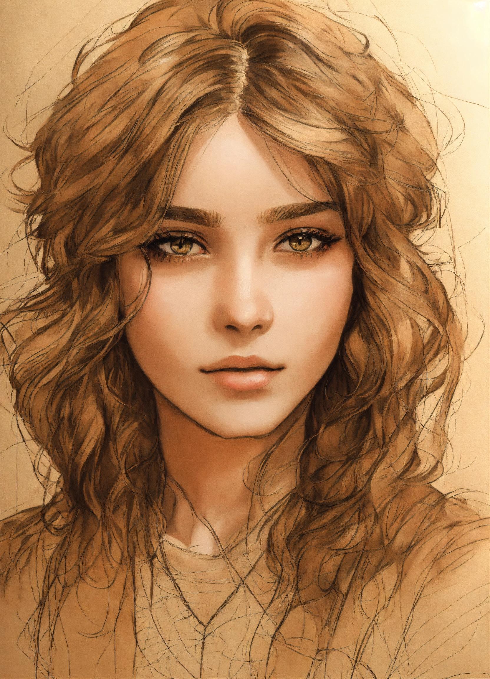 Lexica - A earthy tones line sketch portrait, beautiful face of a young ...