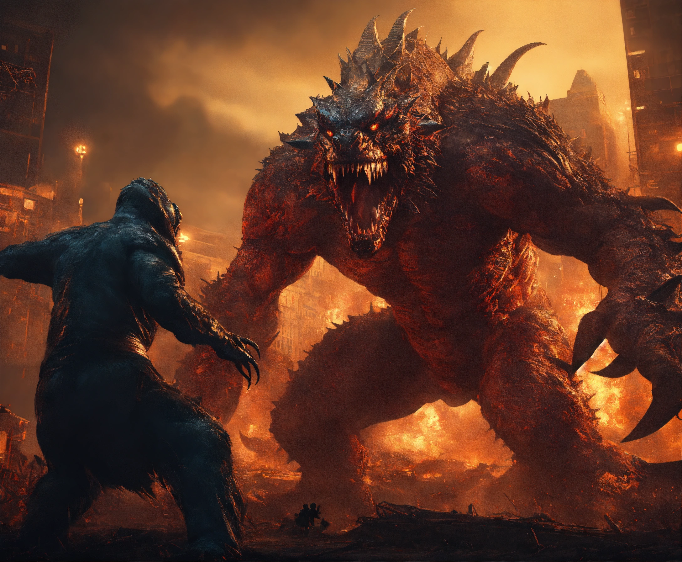 Lexica - Two giant terrifying monsters fighting, 4k, artstation, hyper ...