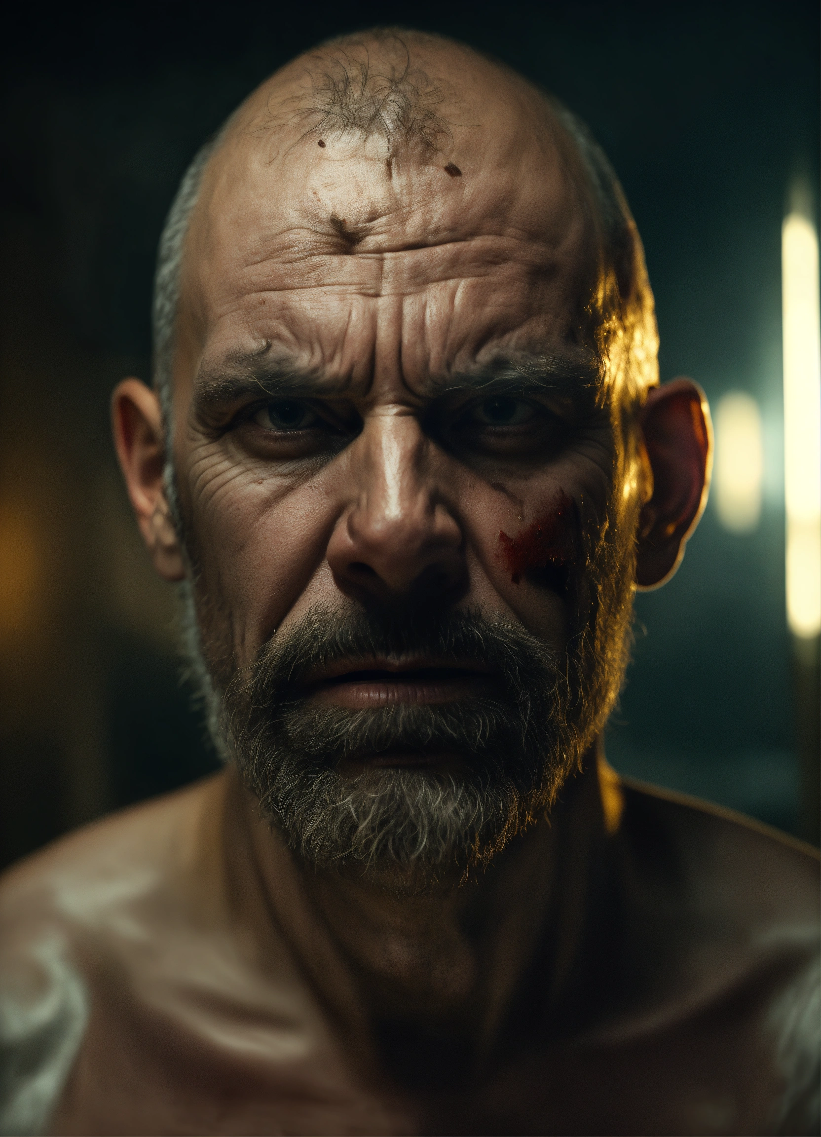 Lexica - A portrait of an creepy 45 years old man, few hairs on the ...