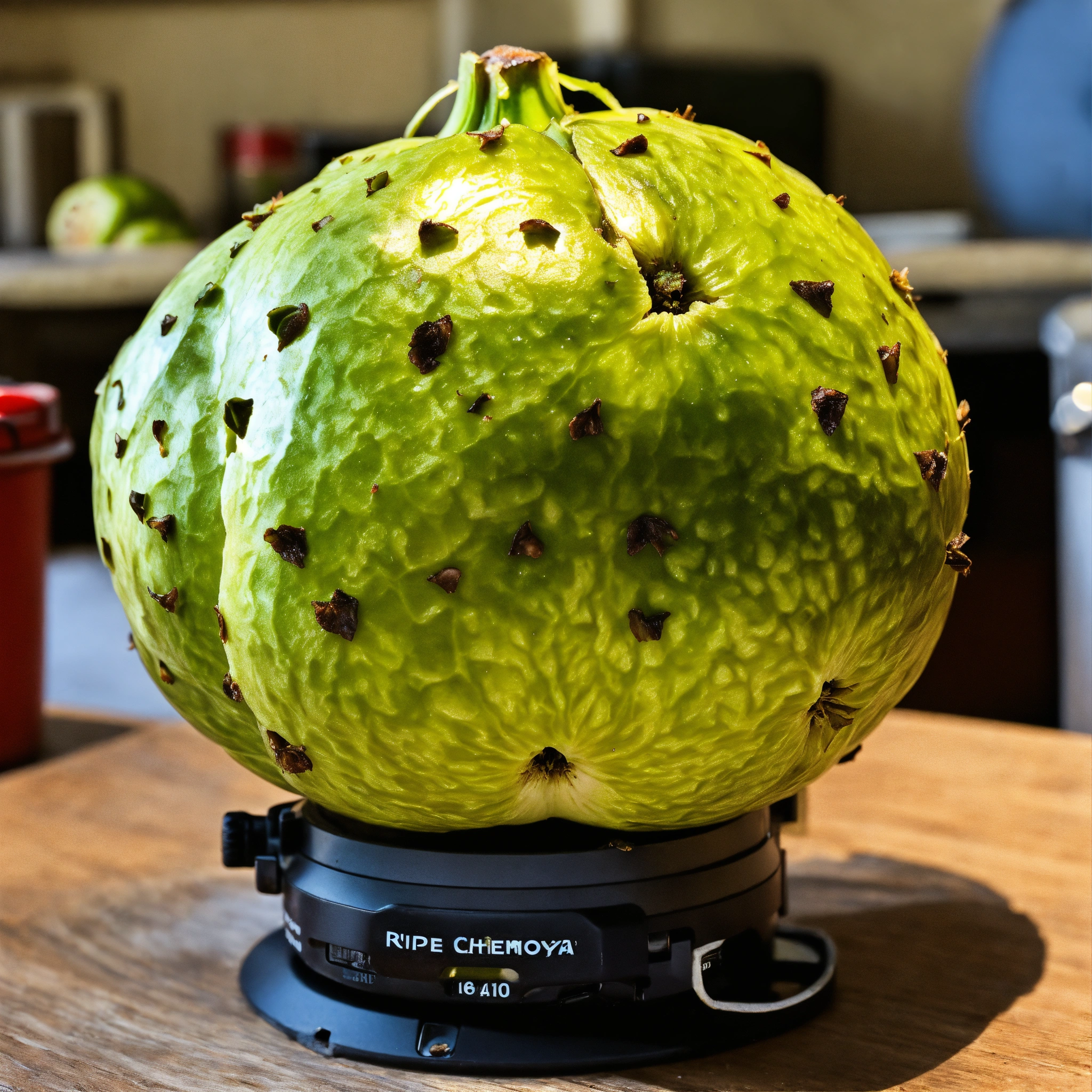 Lexica - Ripe cherimoya fruit with camera tripod