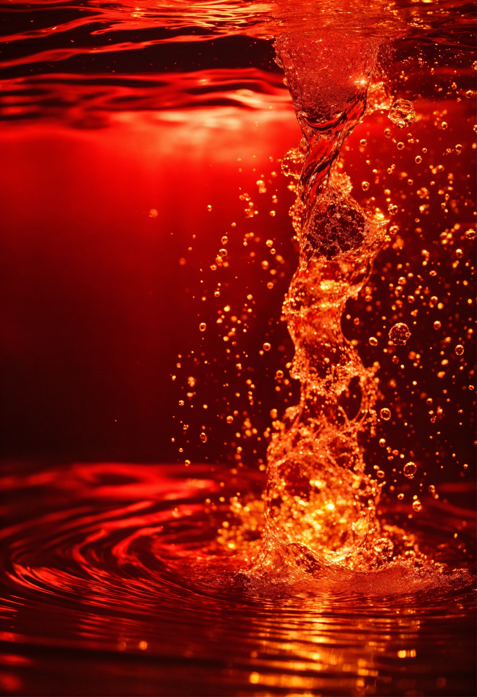 Lexica - Simple red water background, water lights, add gold sparkling, inside water, underwater ...