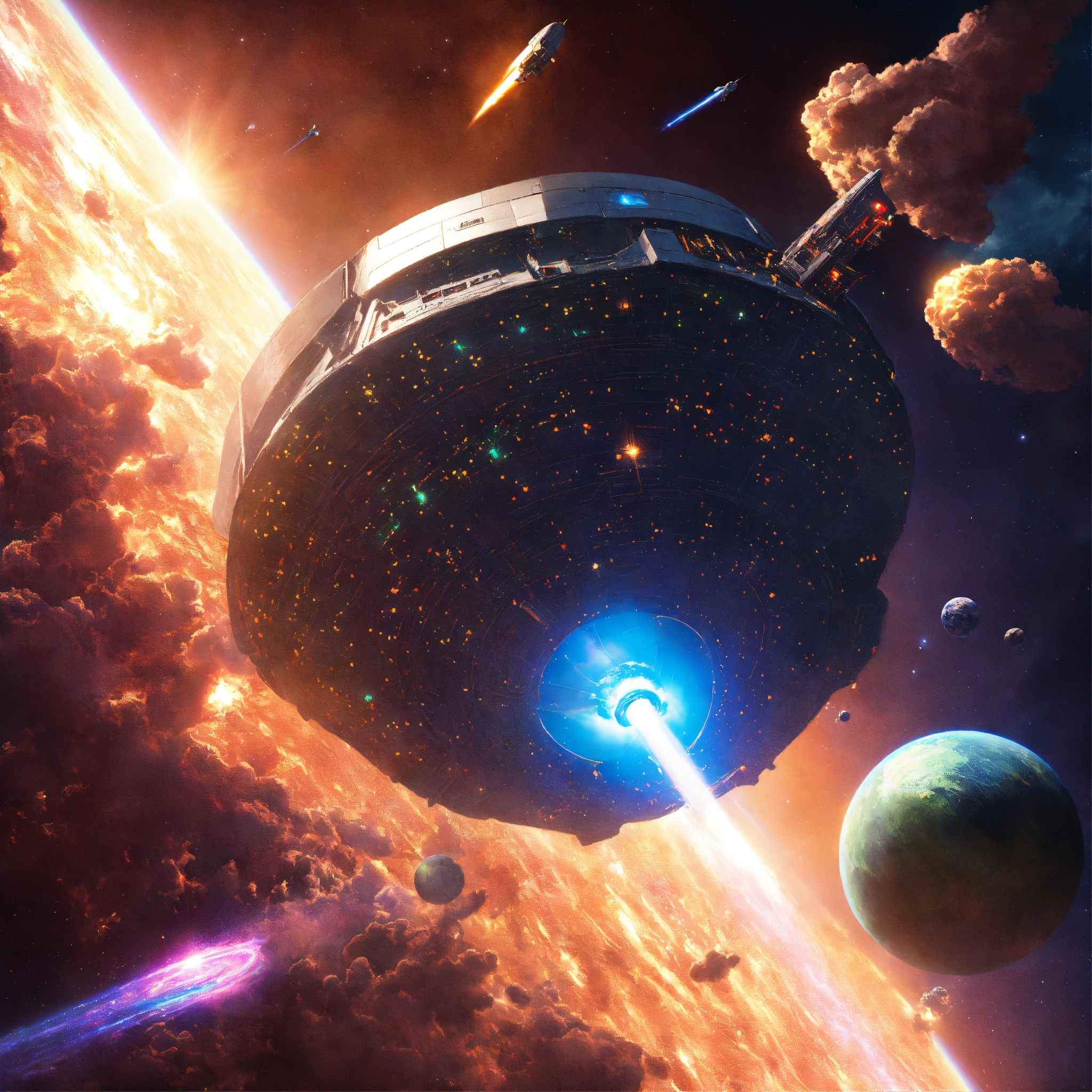 Lexica - Super giant gamma blast ray destroying a little starship in space