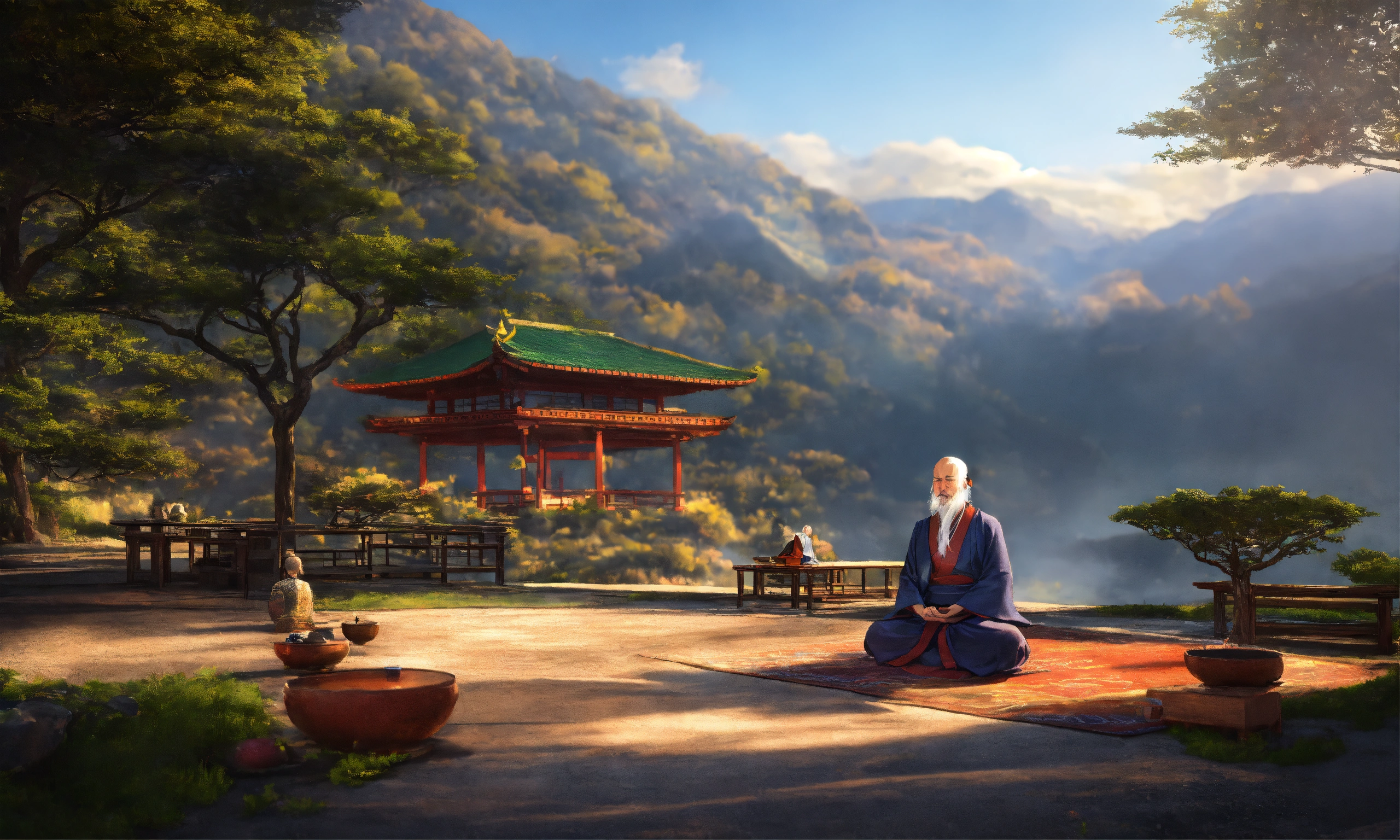 Lexica - Wise zen master meditating and some people are standing around ...