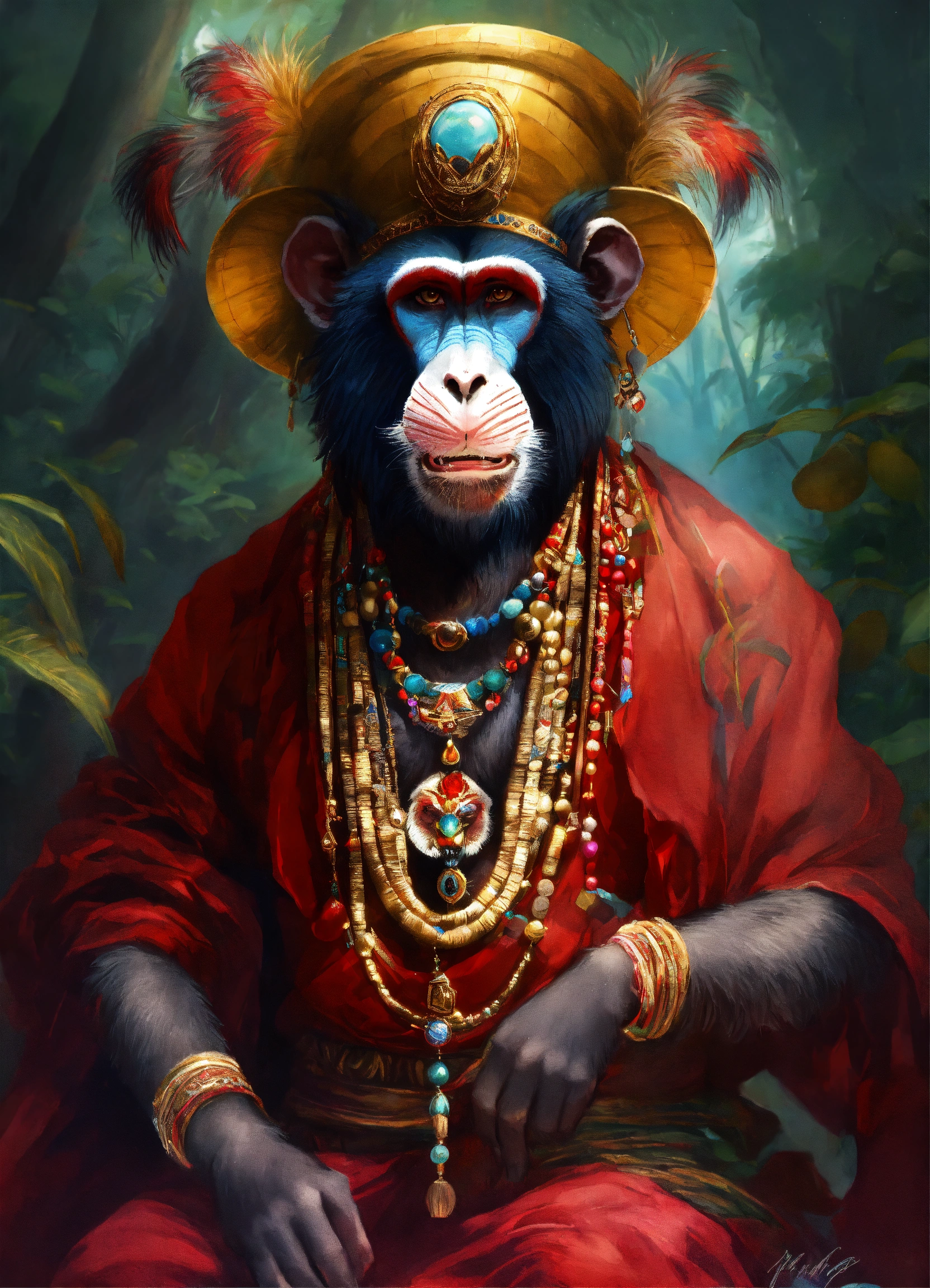 Lexica - A male mandrill witch doctor, monkey, shaman hat, animal ...