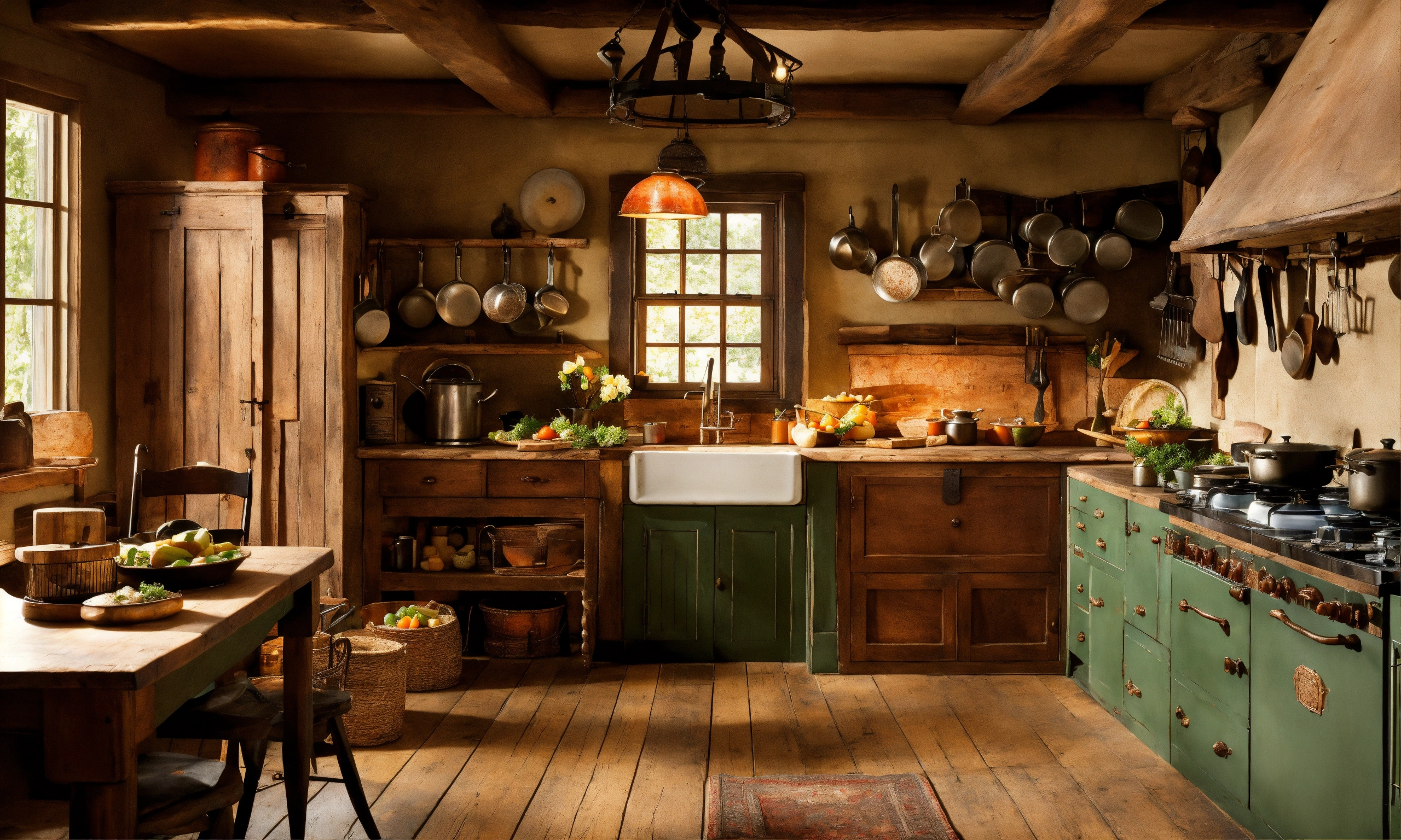 Lexica - Paint a vivid picture of an old, rustic kitchen that bustles ...