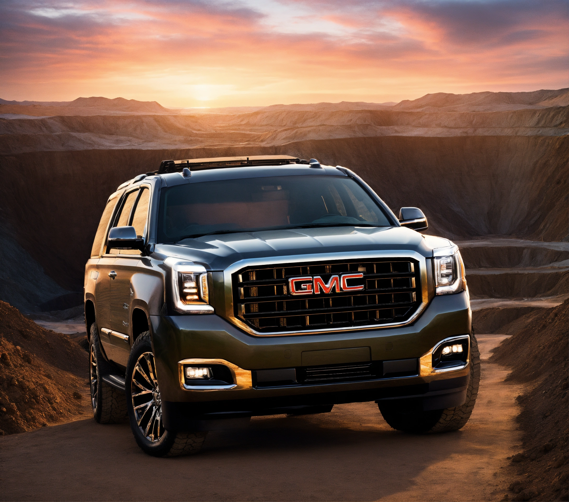 Lexica - Gmc yukon parked at the edge of an open pit mine, sunset ...