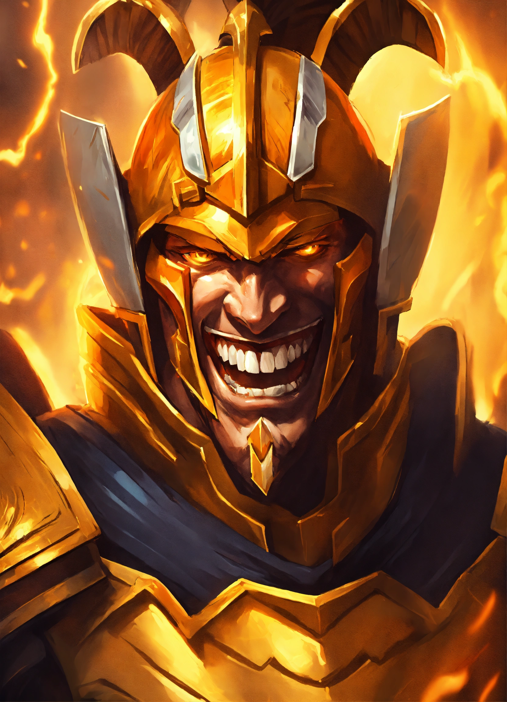 Lexica - Ares, greek god, full armour, orange and yellow thunder ...