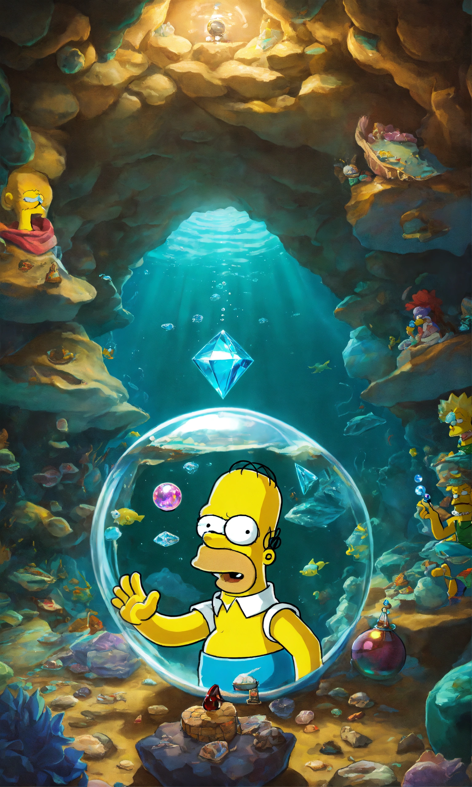 Lexica - Simpsons characters illuminati in an underwater cave with a ...