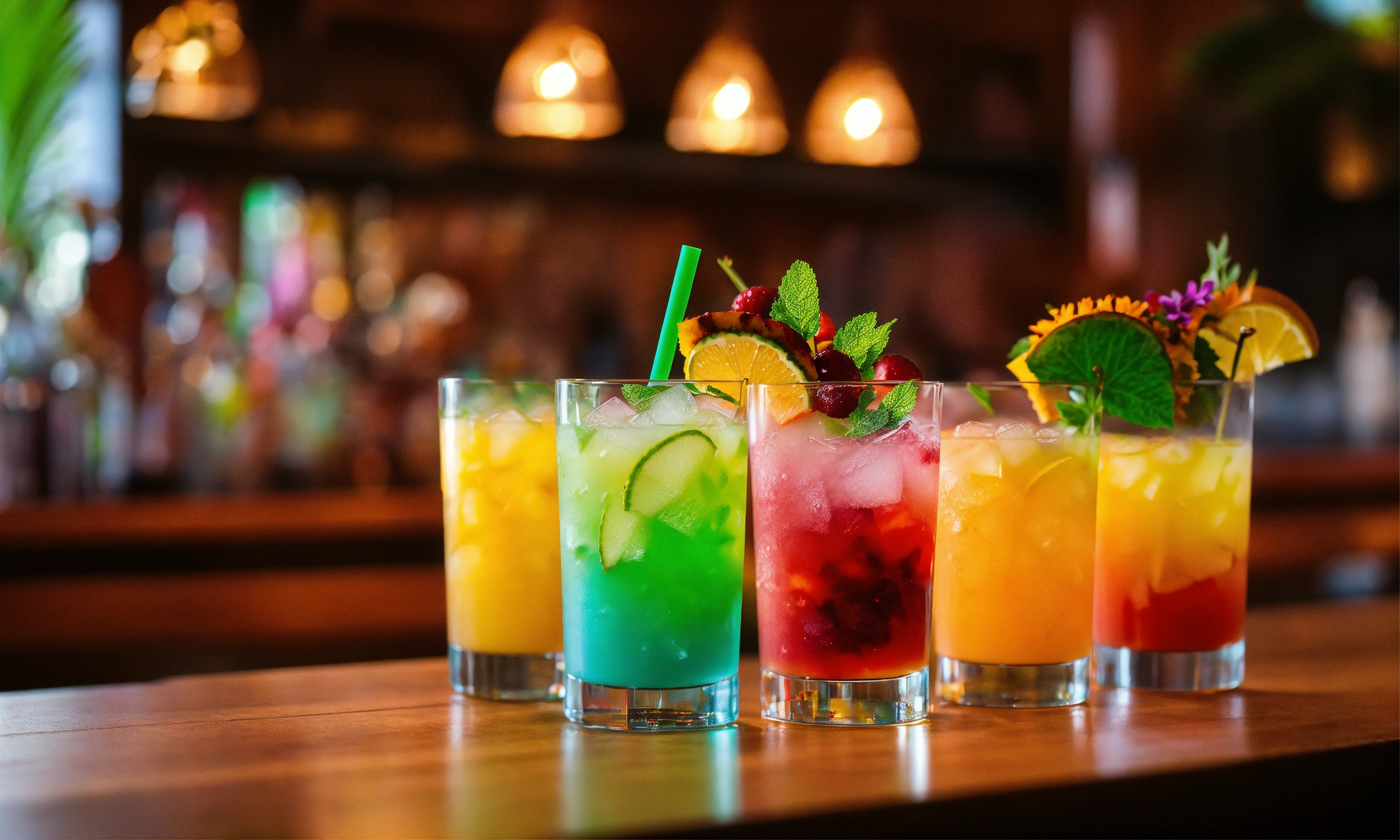 Lexica - Tropical drinks, behind is the bar defocus, 8k, high quality ...
