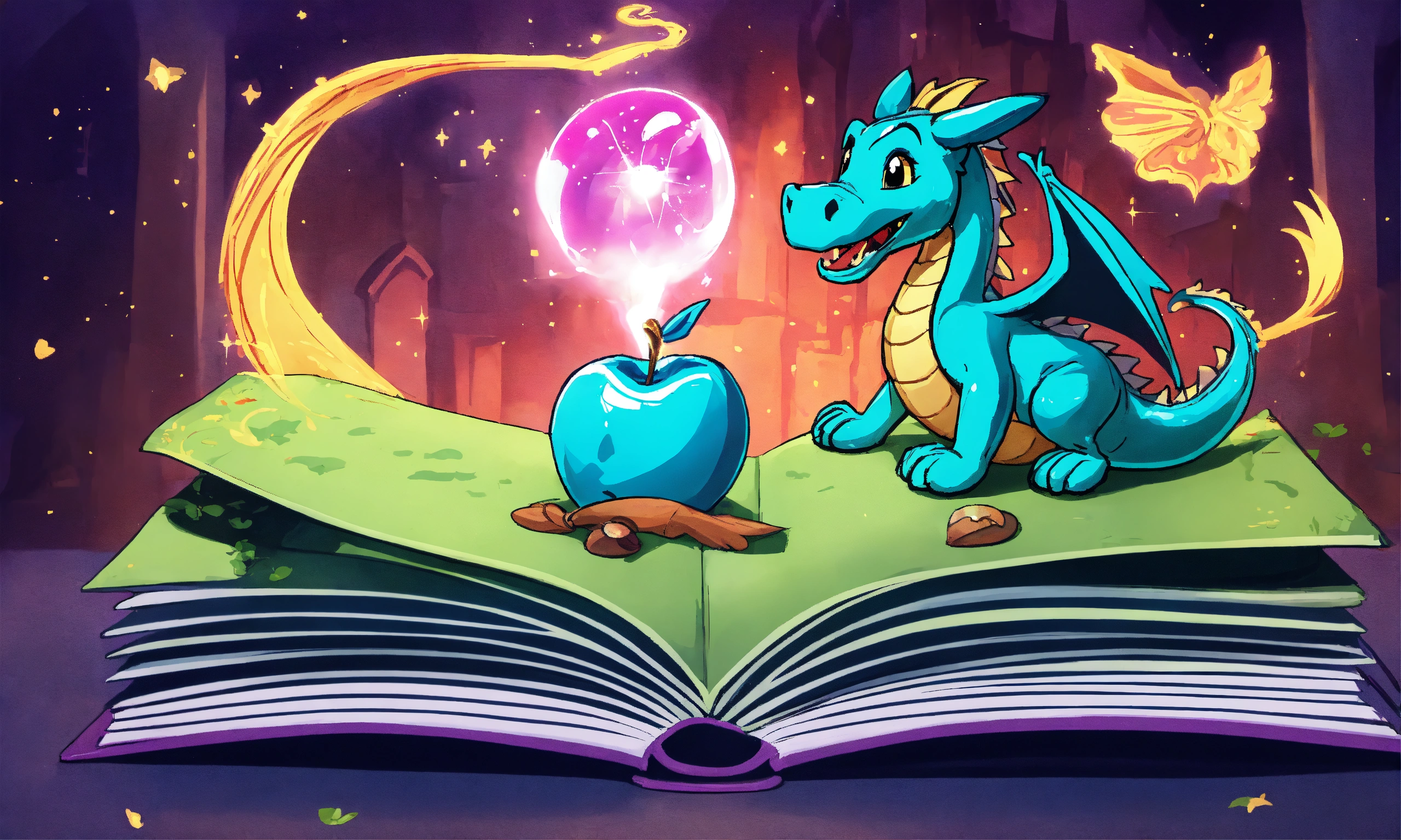 Lexica - Cartoon style a magic book from which magic bursts into the ...