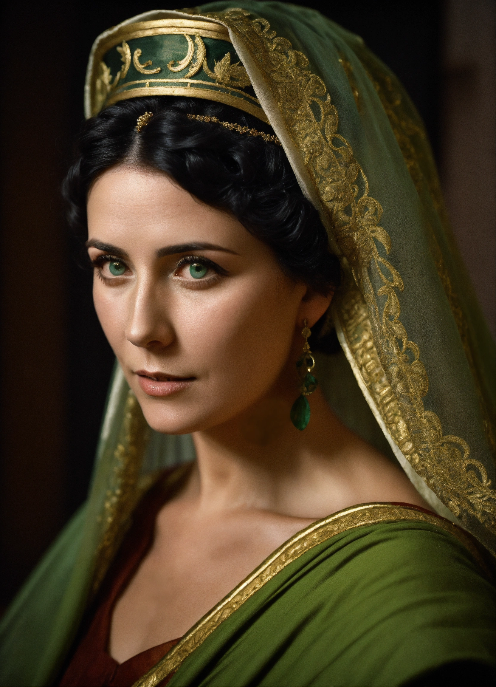 Lexica - A Roman woman with black hair and dark green eyes. The hair is ...