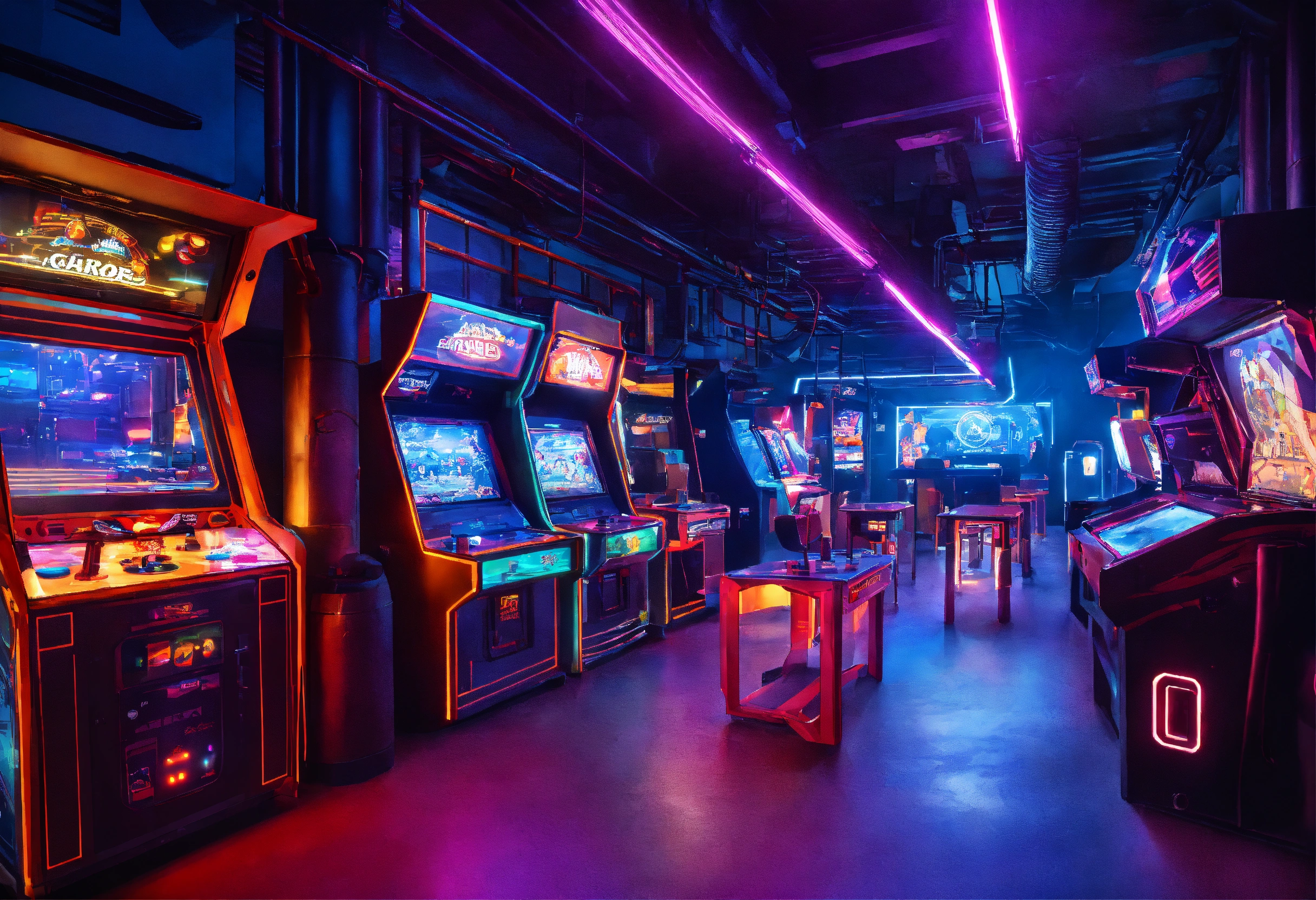 Lexica - Sci Fi tech base of operations with arcade machine, lots of ...