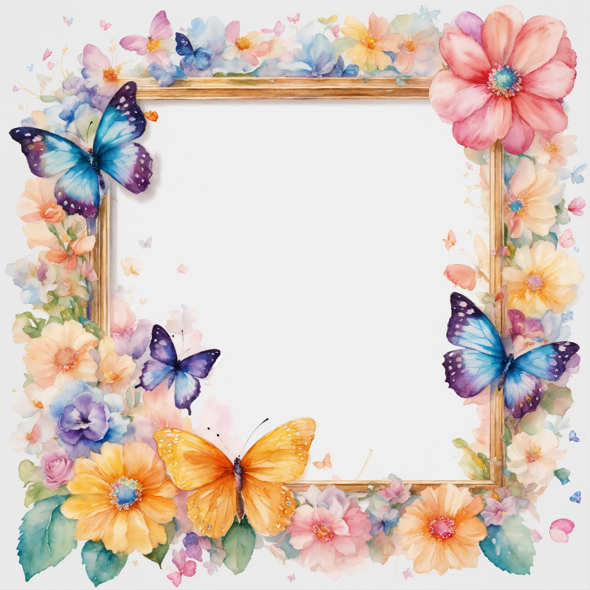 Lexica - Floral frame ,colorful paint dripping flowers, pale white ...