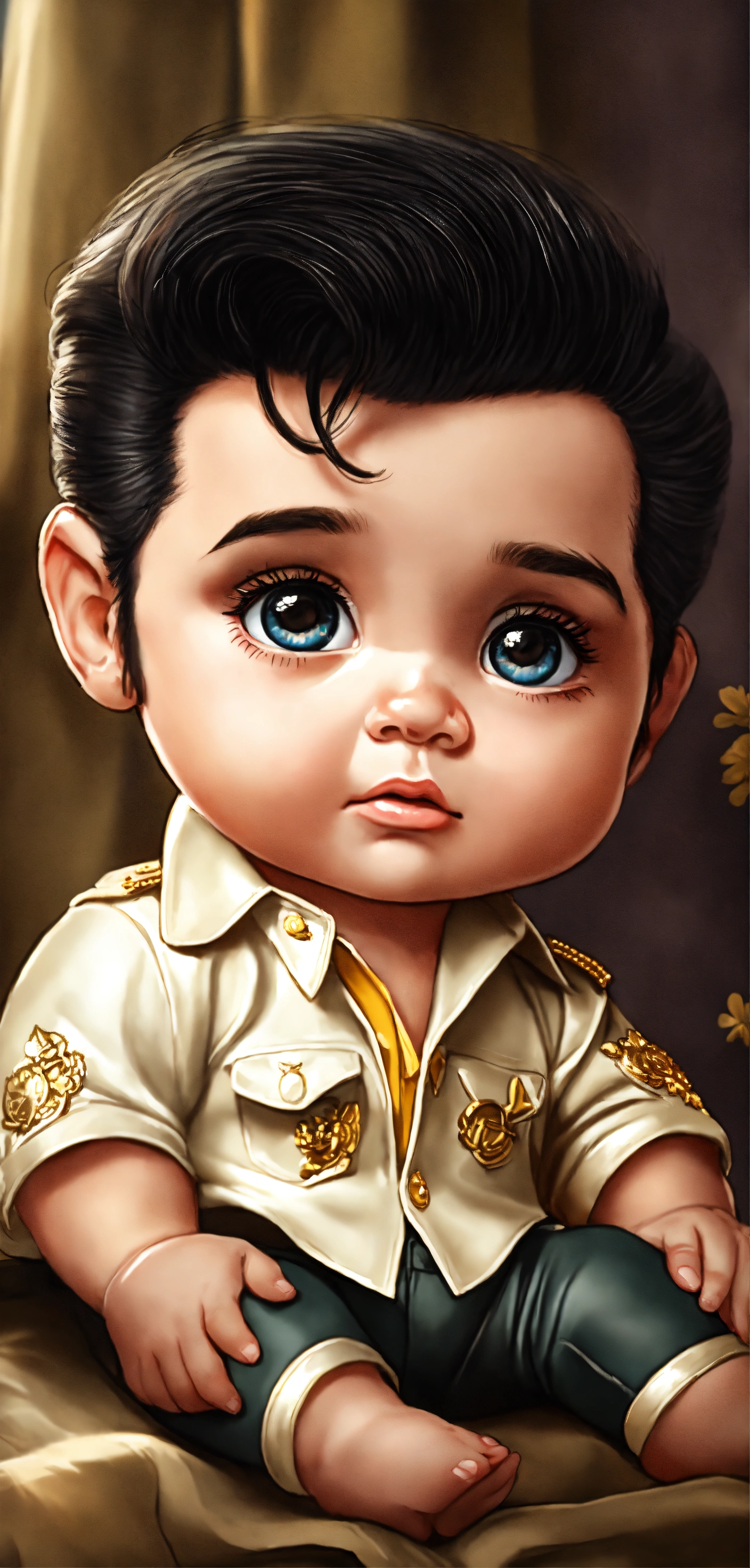 Lexica - Elvis Presley as a cute baby cartoon, big eyes Ultra realist