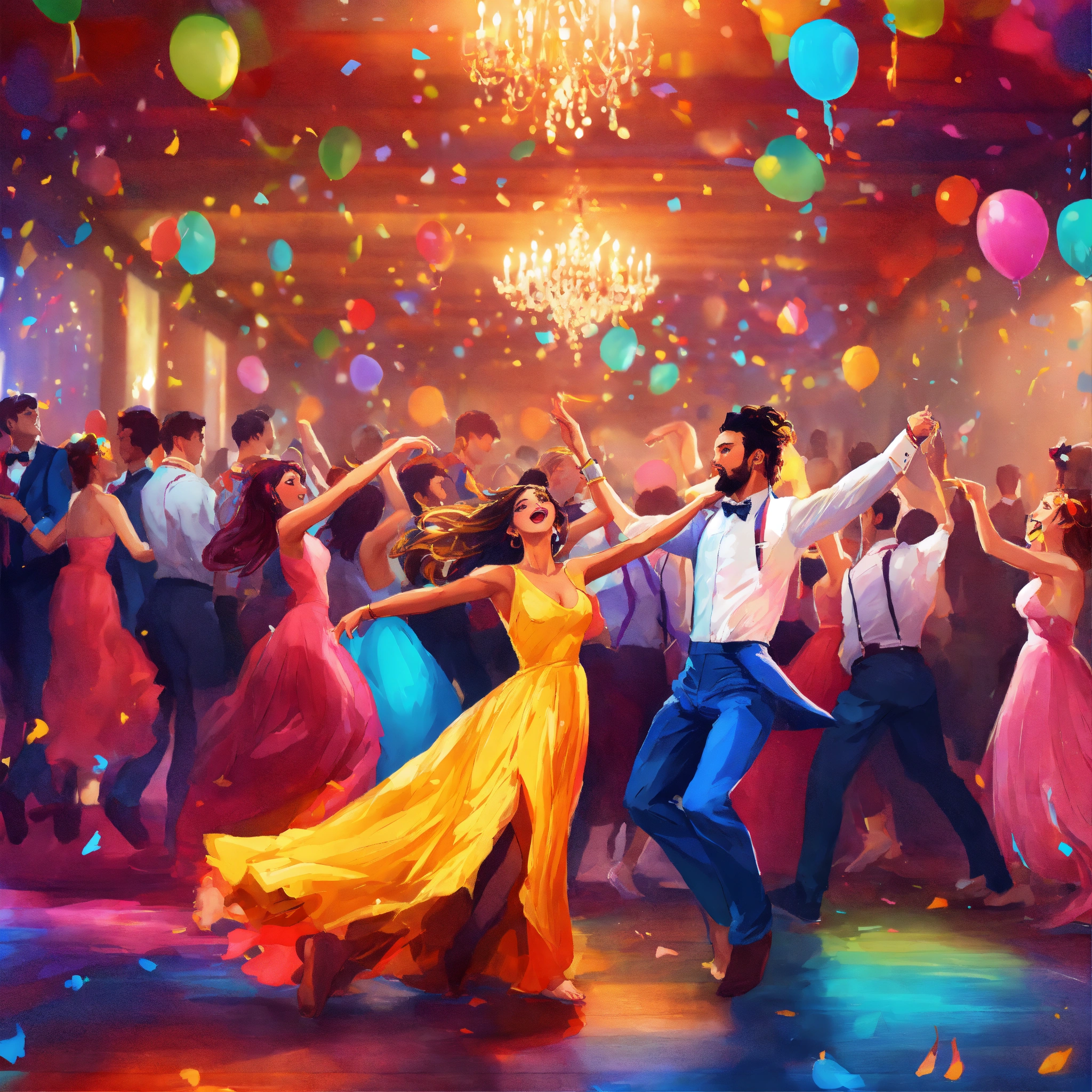 Lexica - Colorful art of crazy prom dance 8k wallpaper, barefoot